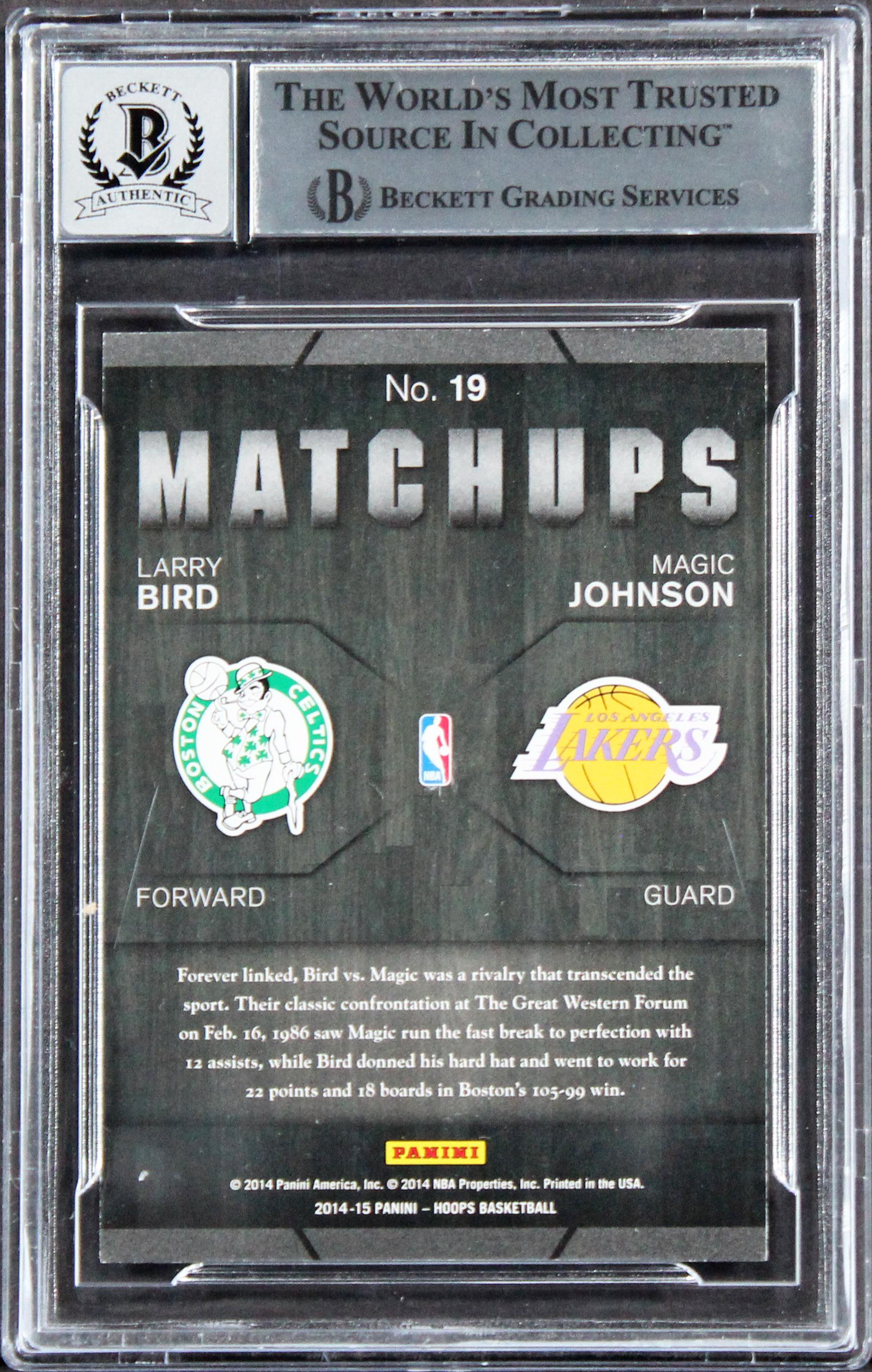 Larry Bird & Magic Johnson Signed 2014-15 Hoops Matchups #19 (BGS ...