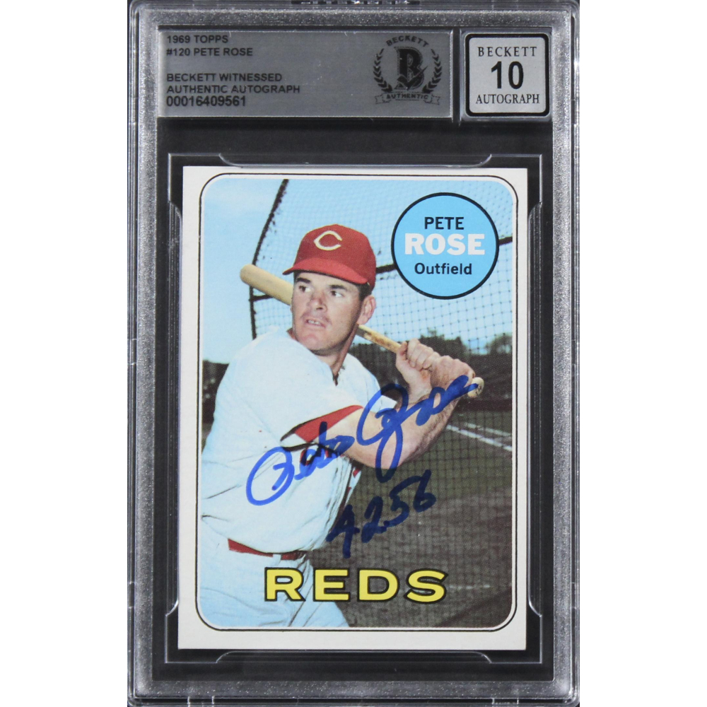 Pete Rose Signed 1969 Topps #120 Inscribed "4256" (BGS | Autograph ...