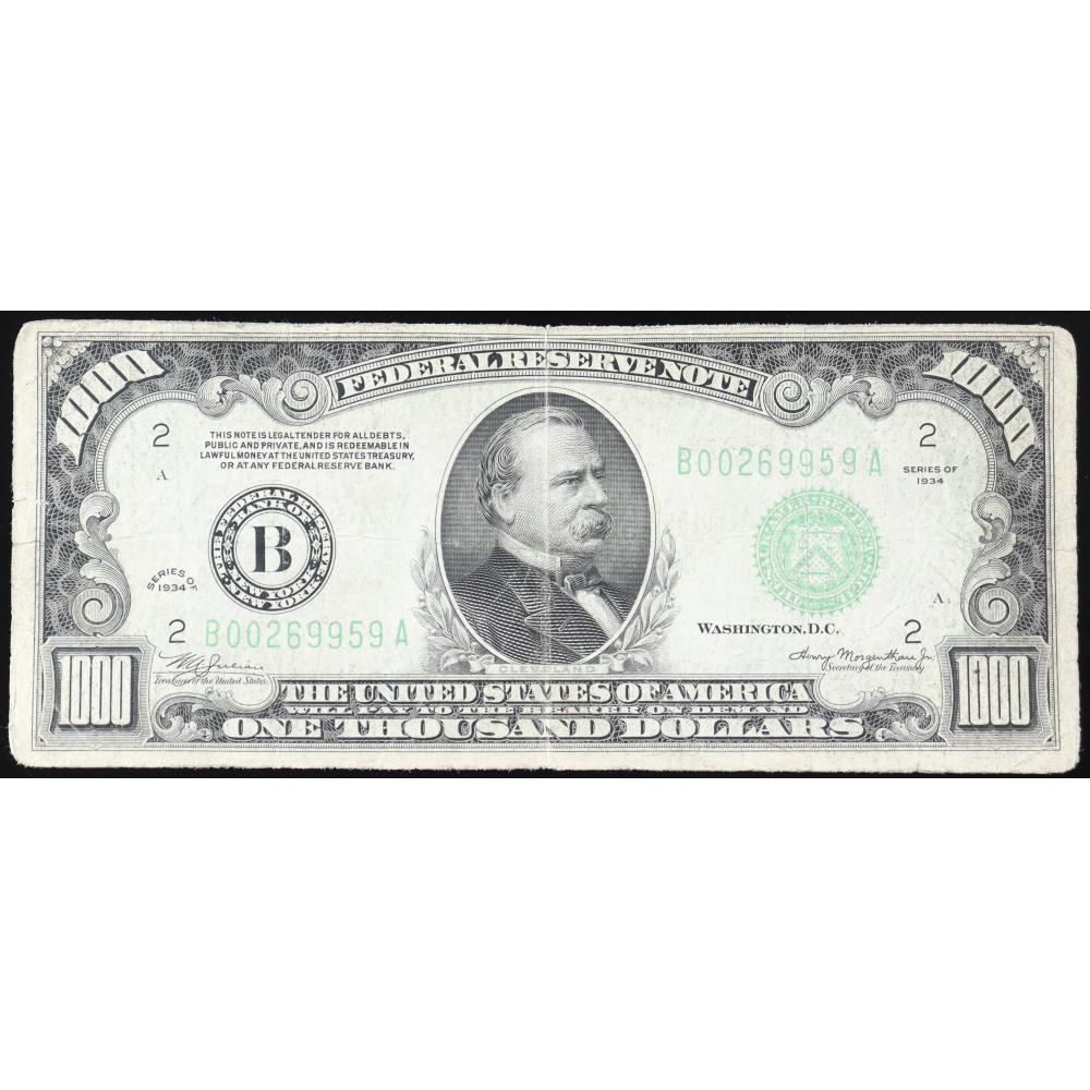 1934-B $1000 One Thousand Dollar U.S. Federal Reserve Note | Pristine ...