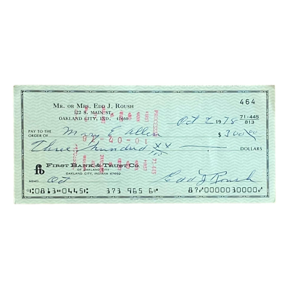 Edd Roush Signed Personal Bank Check (Beckett) | Pristine Auction