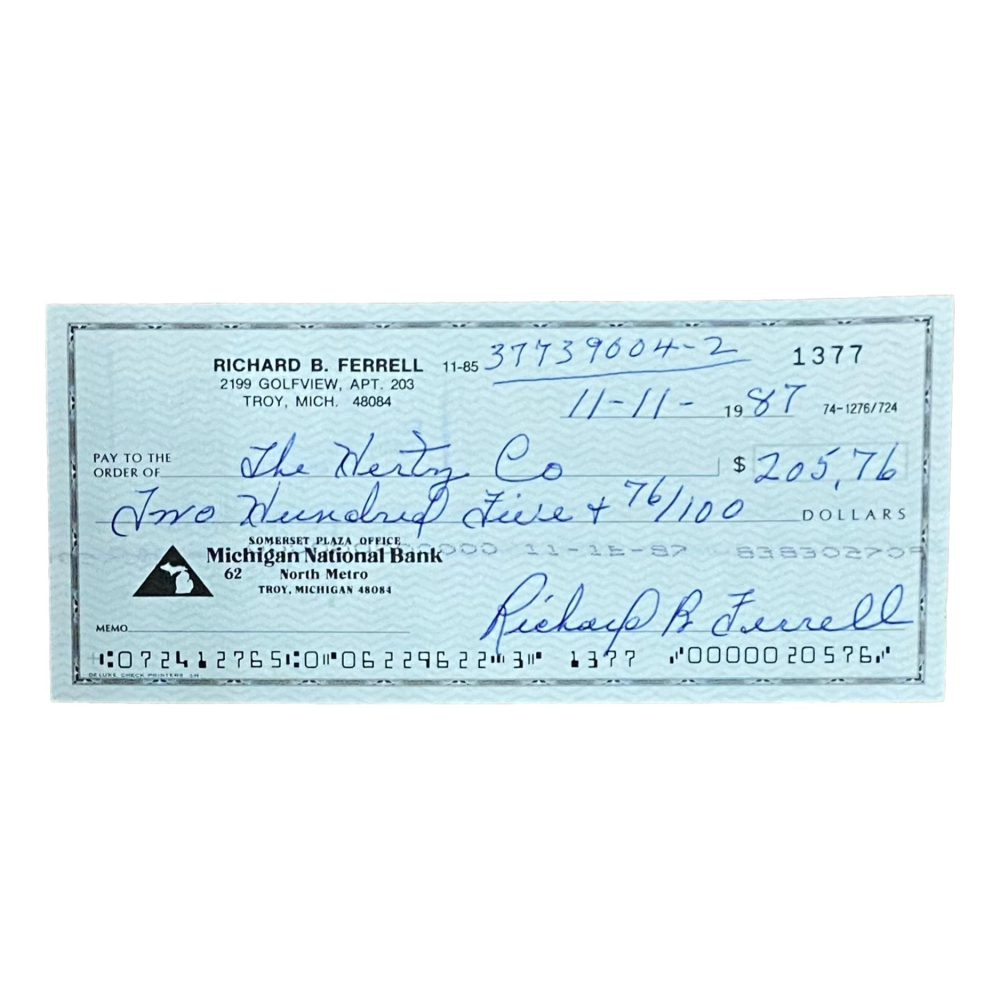 Rick Ferrell Signed Personal Bank Check (Beckett) | Pristine Auction