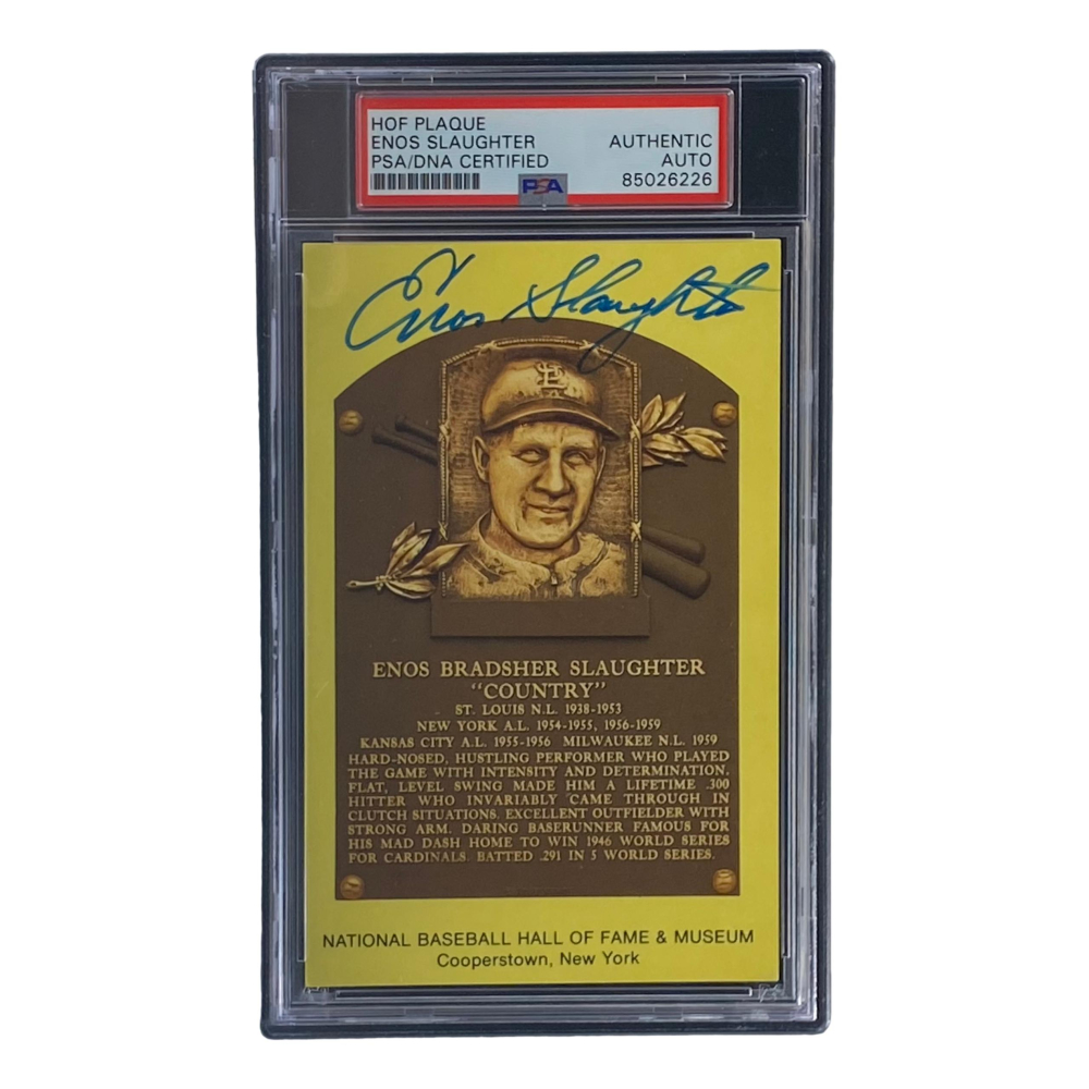 Enos Slaughter Signed Hall of Fame Plaque Postcard (PSA) | Pristine Auction