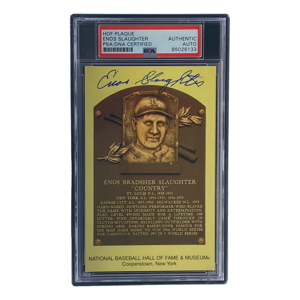 Enos Slaughter Signed Hall of Fame Plaque Postcard (PSA) | Pristine Auction