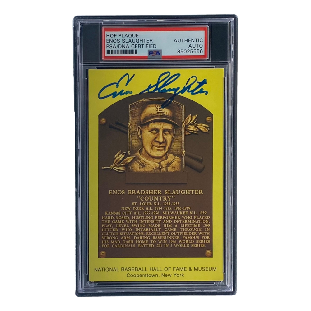 Enos Slaughter Signed Hall of Fame Plaque Postcard (PSA) | Pristine Auction