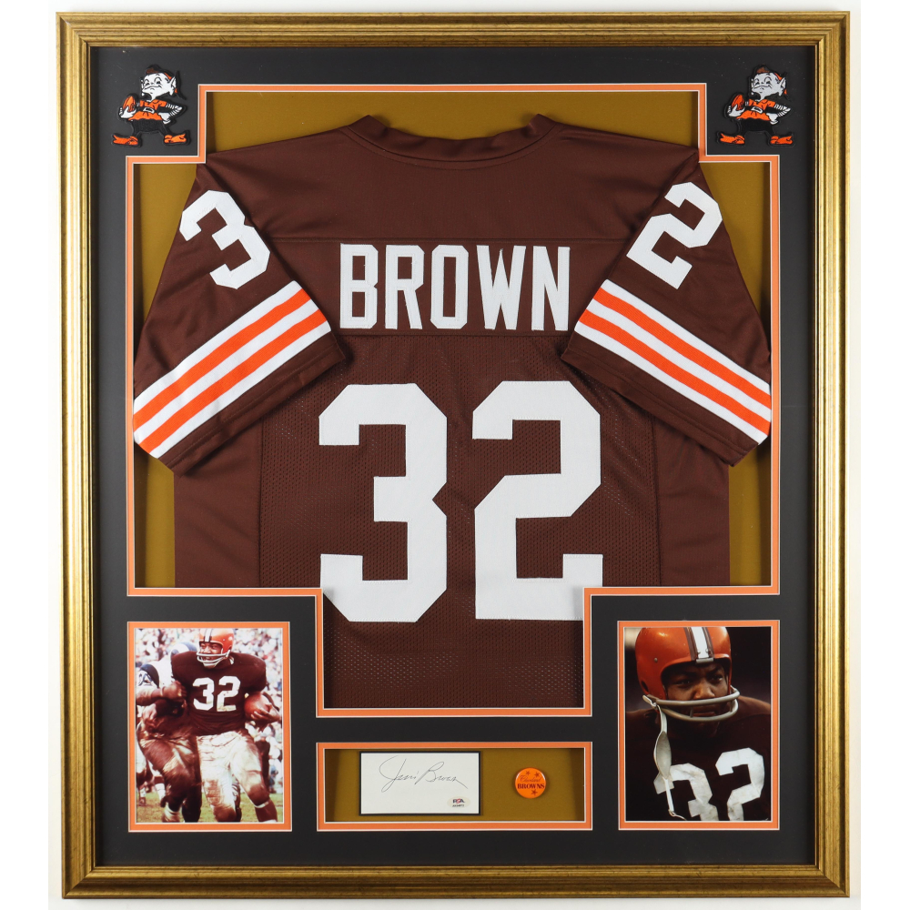 Jim Brown Signed Browns Custom Framed Cut Display with Jersey, (2 ...