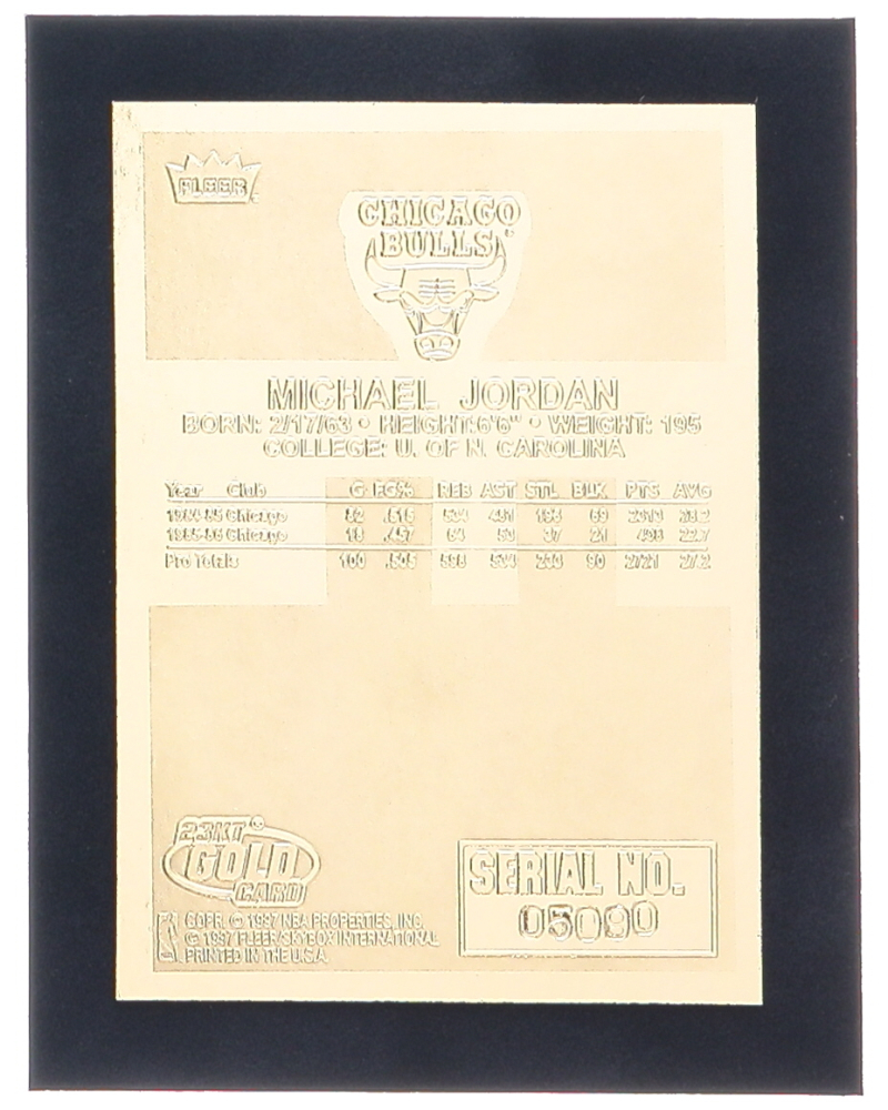 Michael Jordan 1997 Fleer Premier Signature Series 23Kt Gold Card ...
