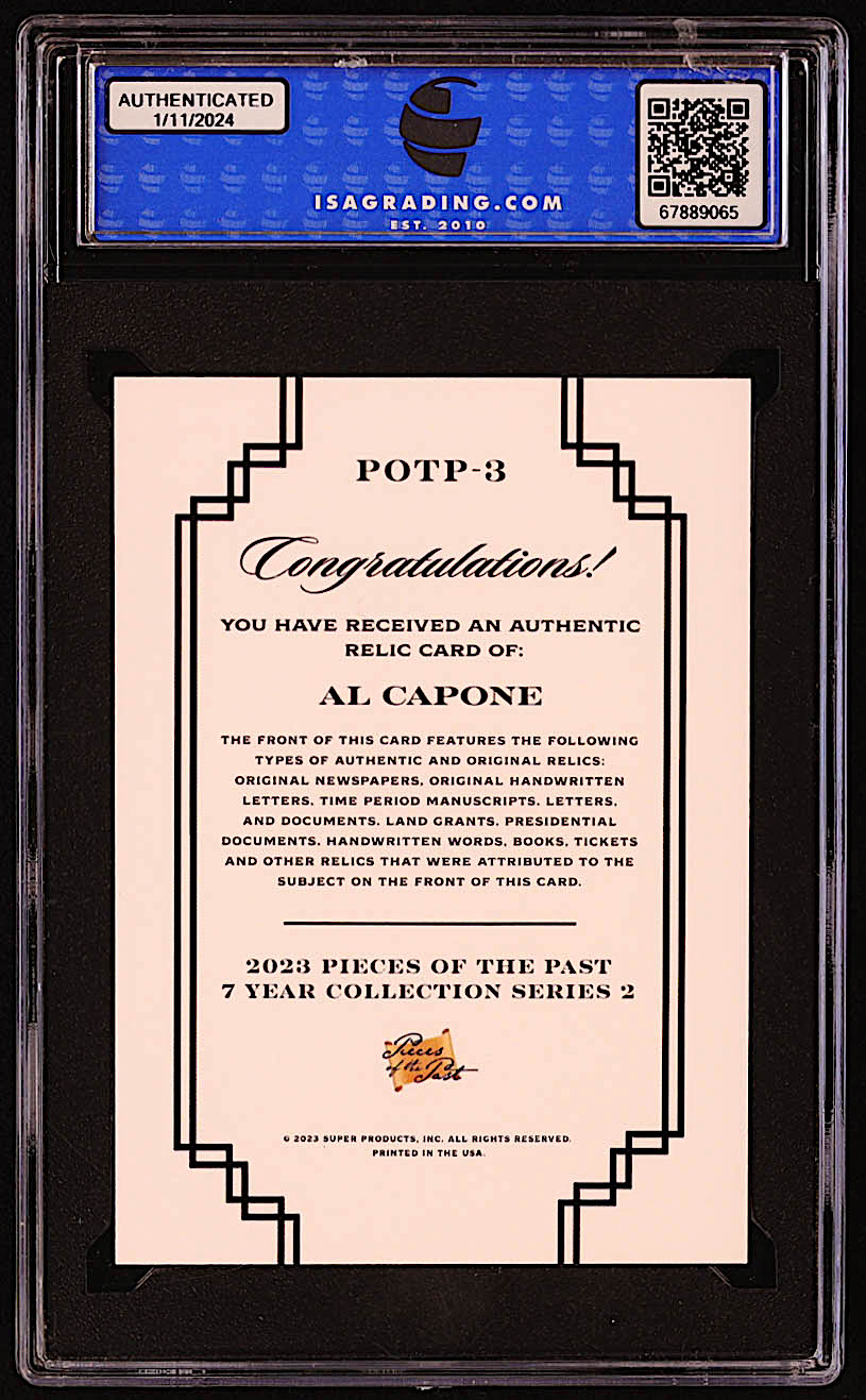 Al Capone 2023 Pieces of the Past 7 Year Collection Relic #POTP3 (ISA 9 ...
