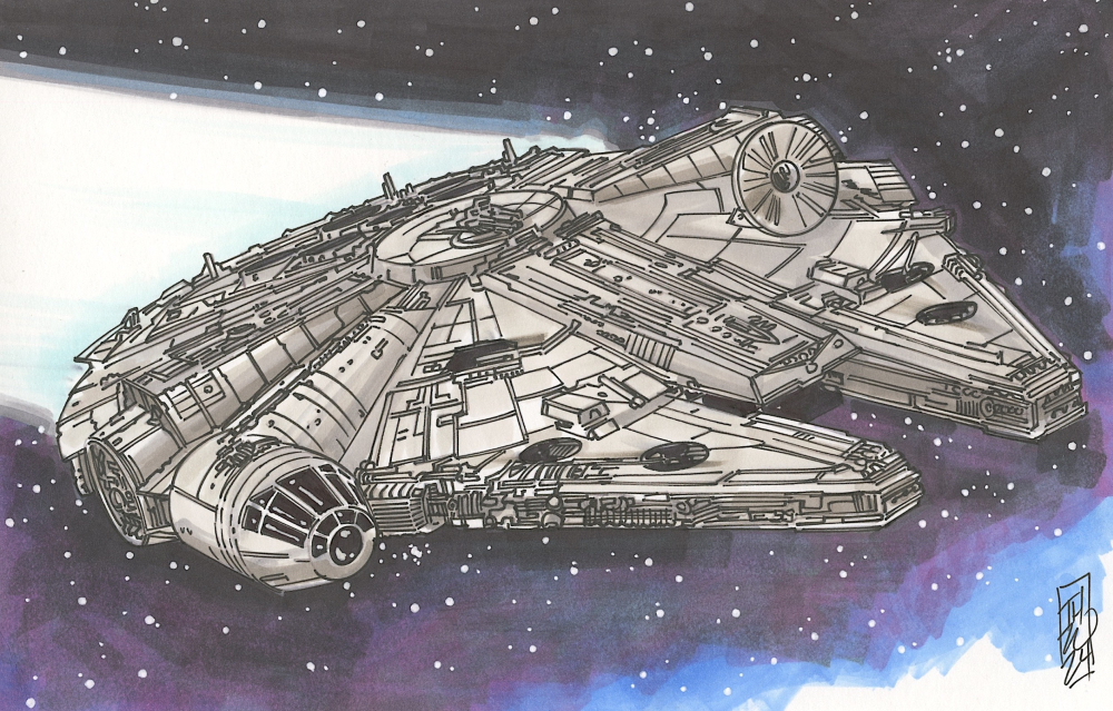 "Millenium Falcon" Star Wars Hand Drawn Sketch by Tom Hodges (1/1 ...