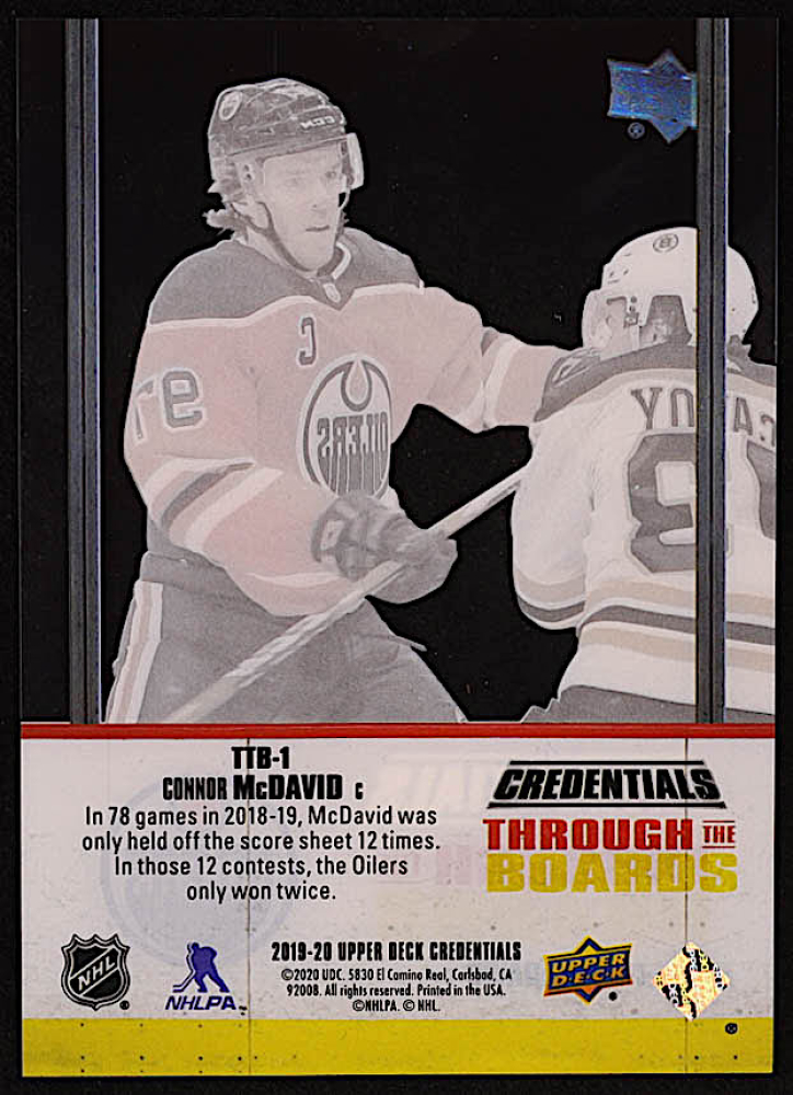 Connor McDavid 2019-20 Upper Deck Credentials Through the Boards #TTB1 ...