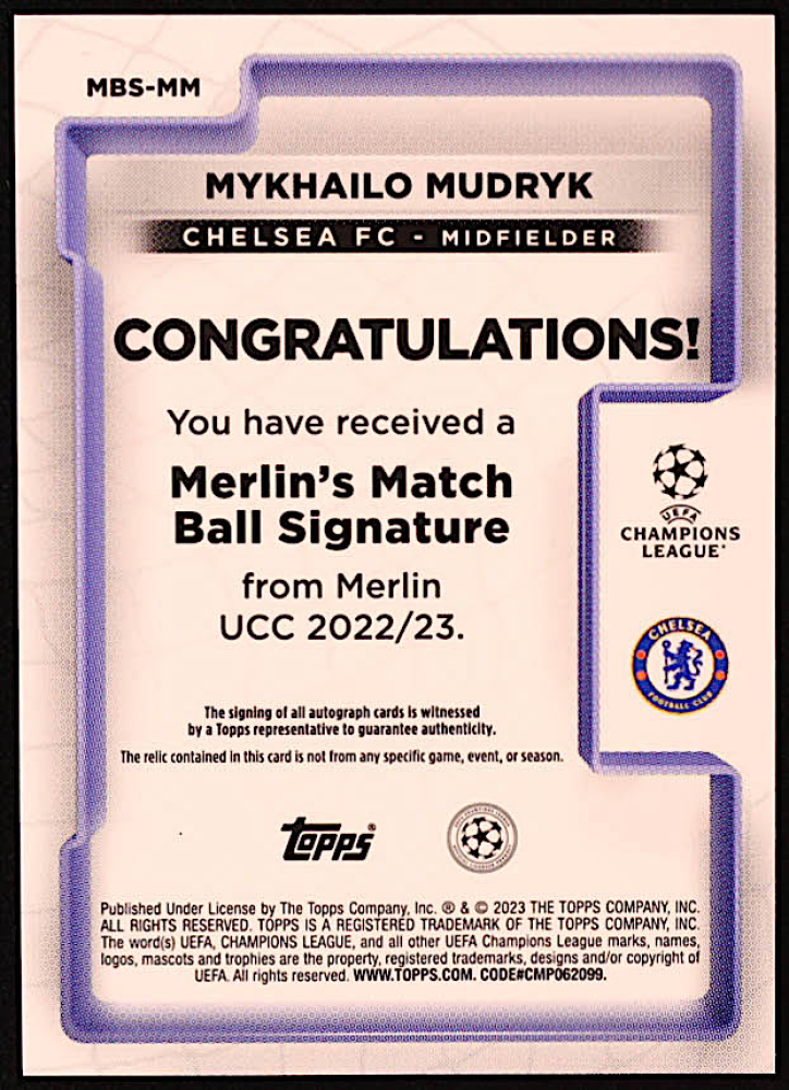 Mykhailo Mudryk 2022-23 Topps Merlin UEFA Merlin's Match Ball ...