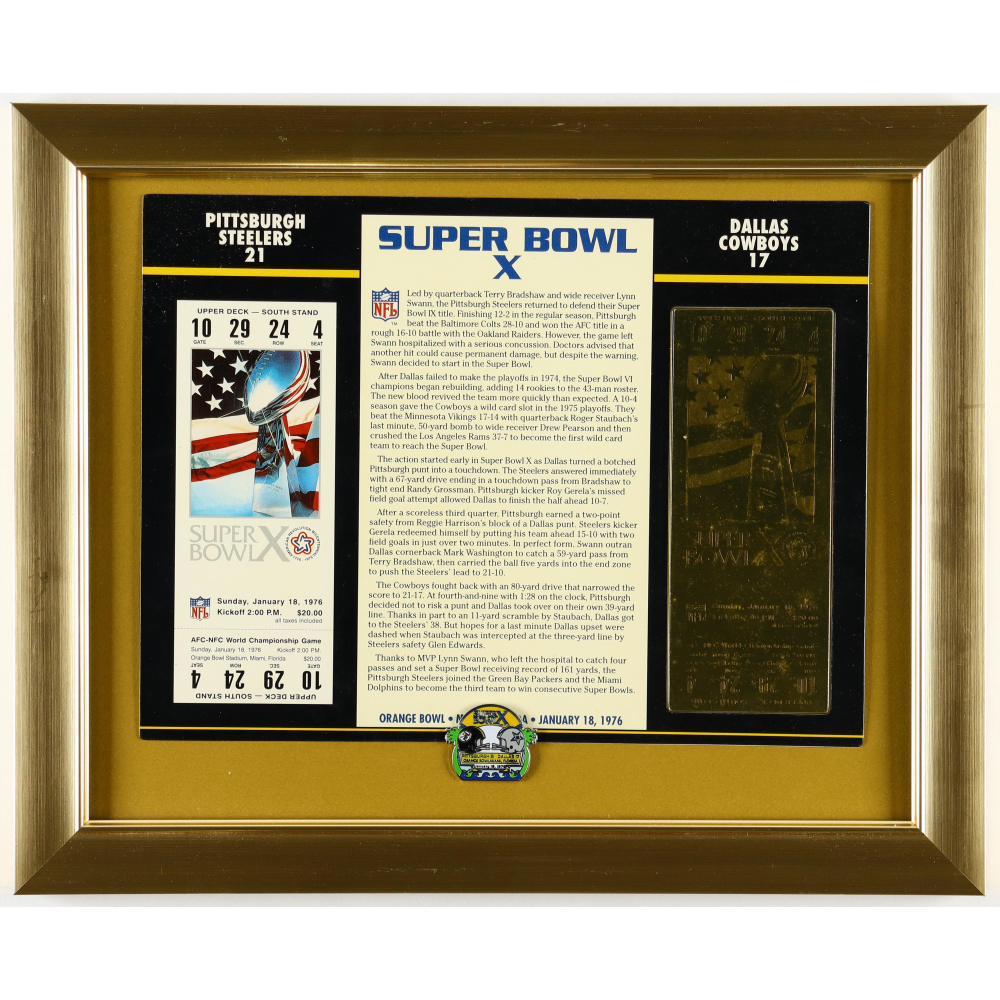 Super Bowl X Commemorative Score Card Custom Framed Display with 23kt ...
