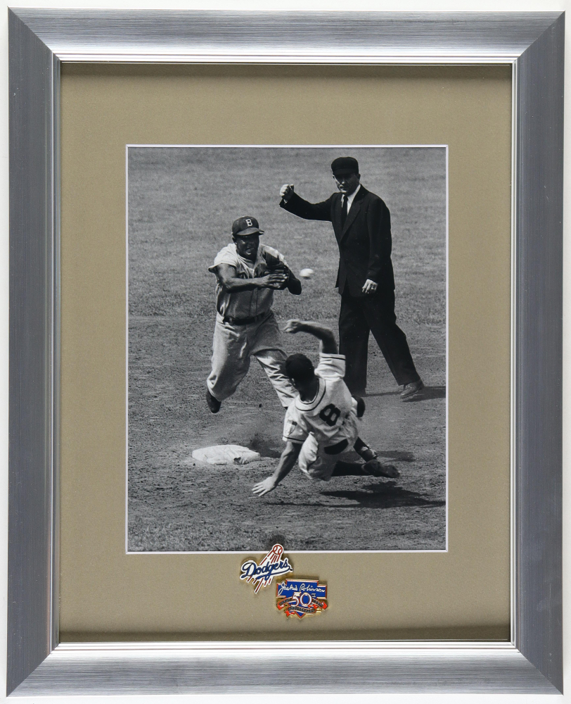 Jackie Robinson "Turning Double Play" Custom Framed Photo Display With ...