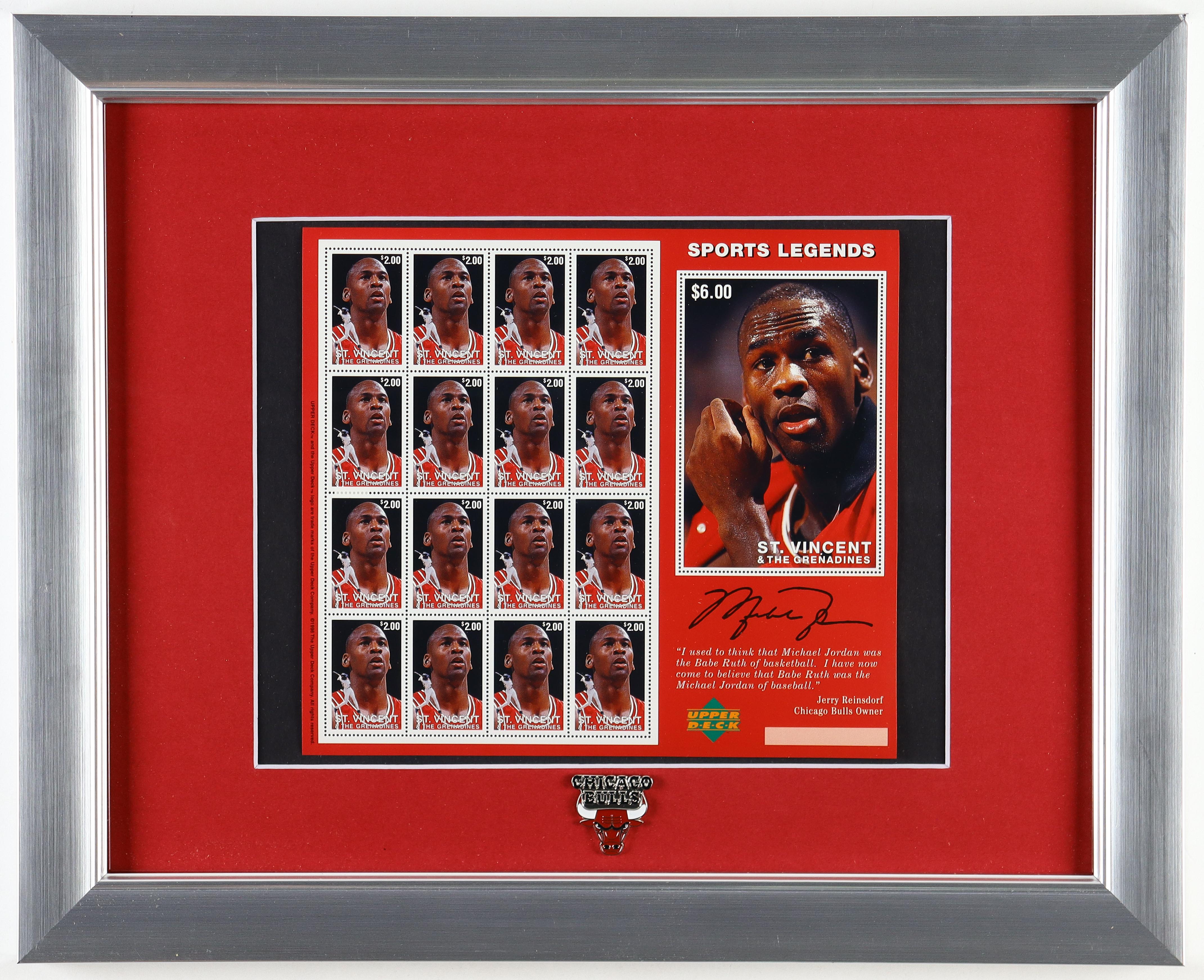 Michael Jordan Bulls Uncut Postage Stamp Sheet Custom Framed Display ...