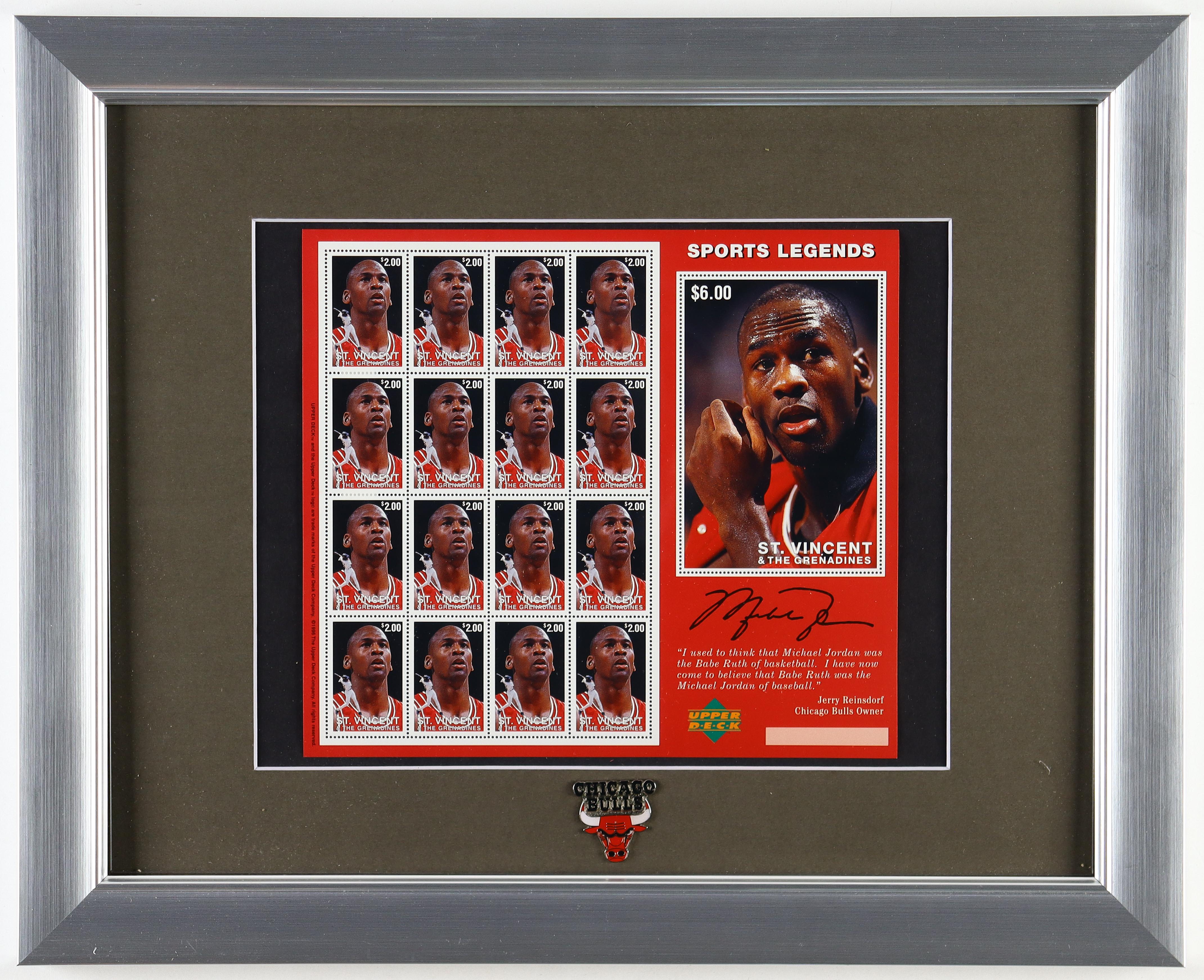 Michael Jordan Bulls Uncut Postage Stamp Sheet Custom Framed Display ...