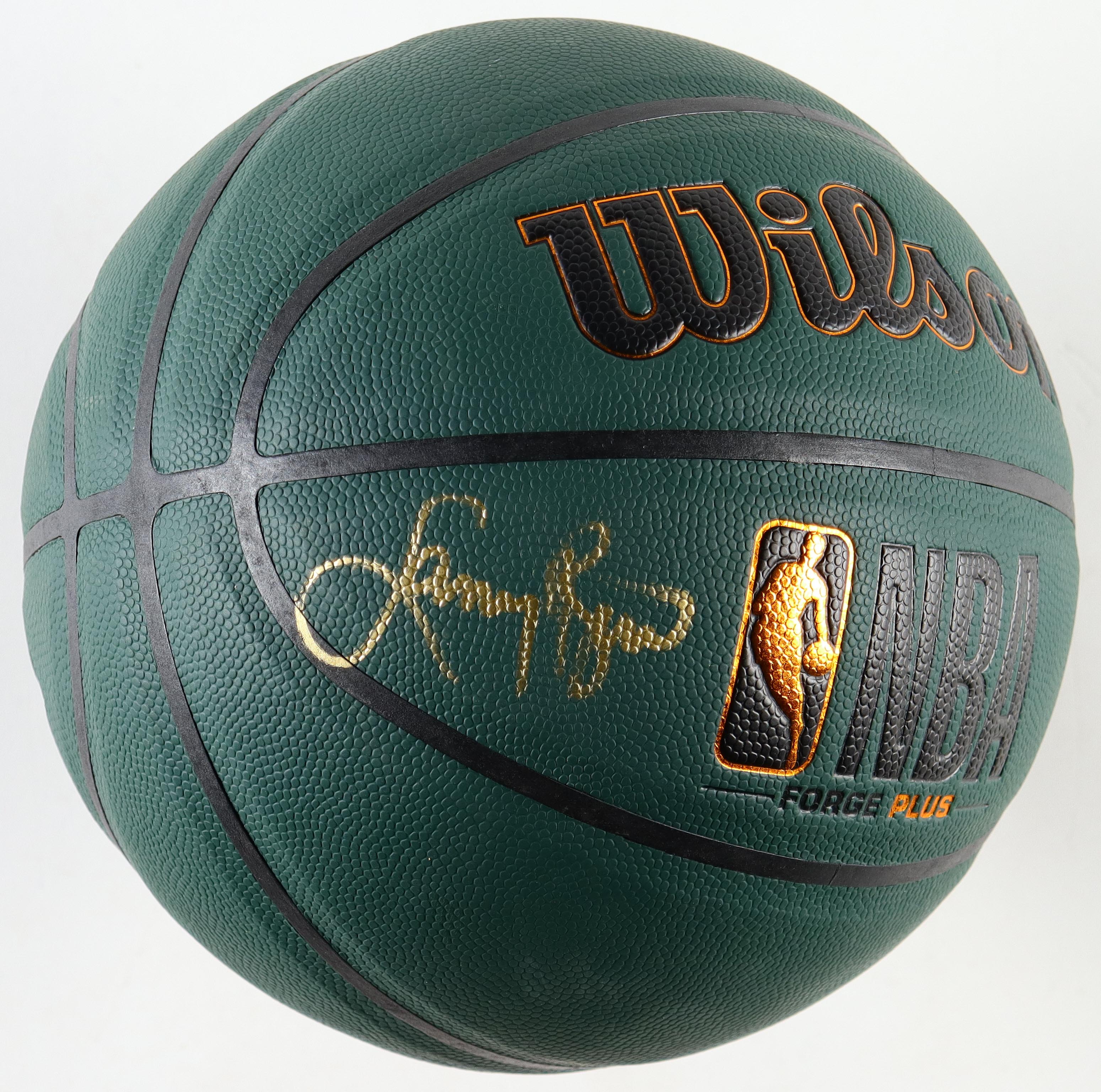 Larry Bird Signed NBA Basketball with Gold All-Wood Stand (PSA ...
