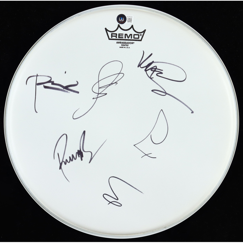 Linkin Park 15" Drum Head Band-Signed by (6) with Chester Bennington ...