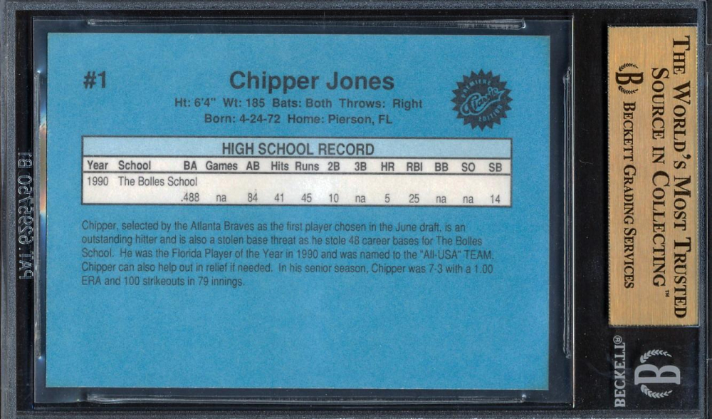 Chipper Jones 1990 Classic Draft Picks #1 (BGS 9.5) | Pristine Auction