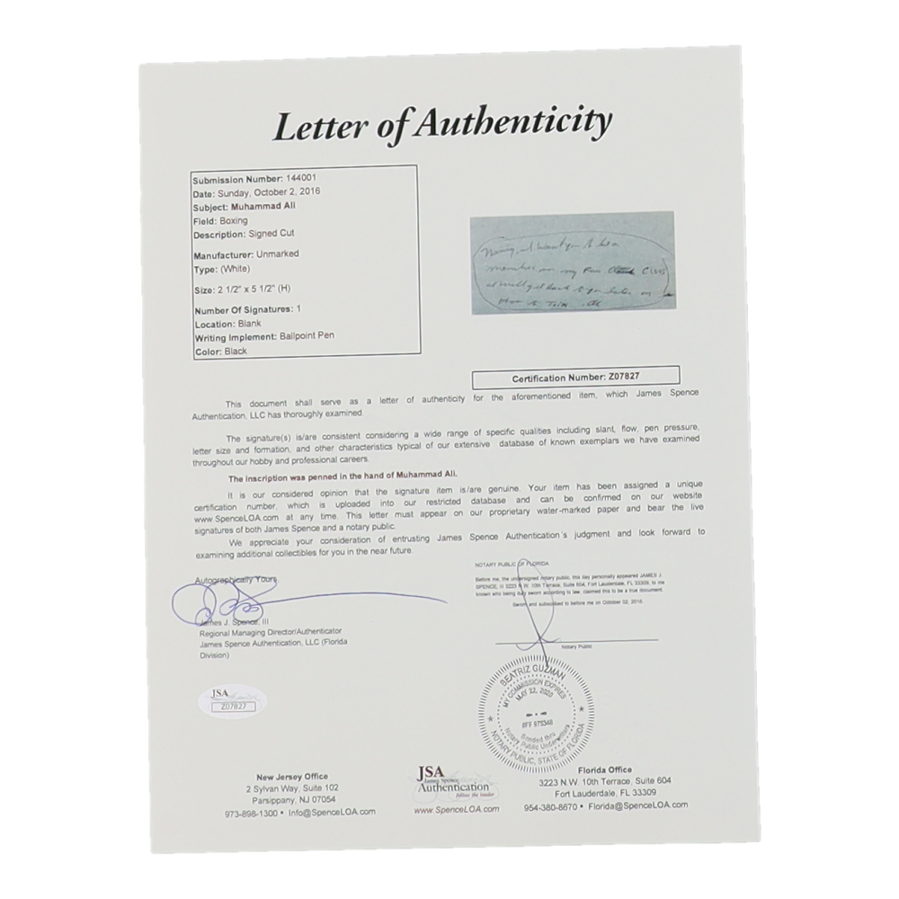 Muhammad Ali Signed Handwritten Note (JSA) | Pristine Auction