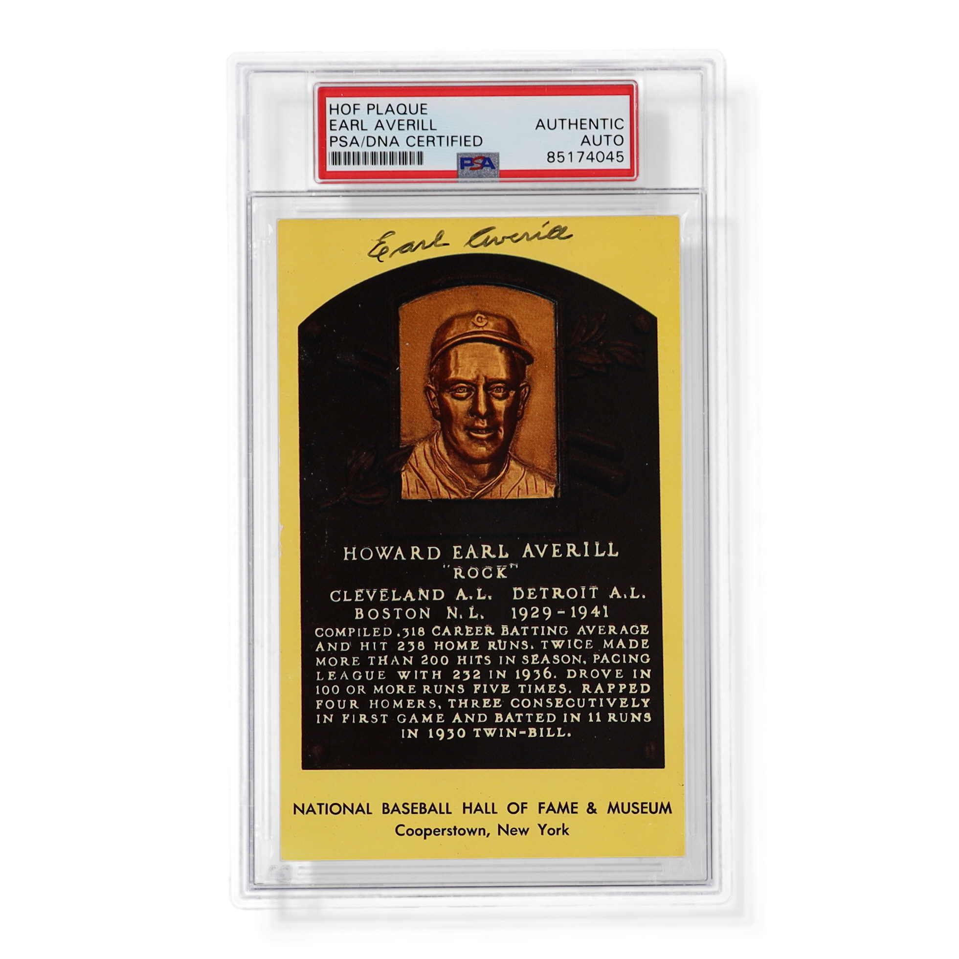 Earl Averill Signed Hall of Fame Plaque Postcard (PSA) | Pristine Auction