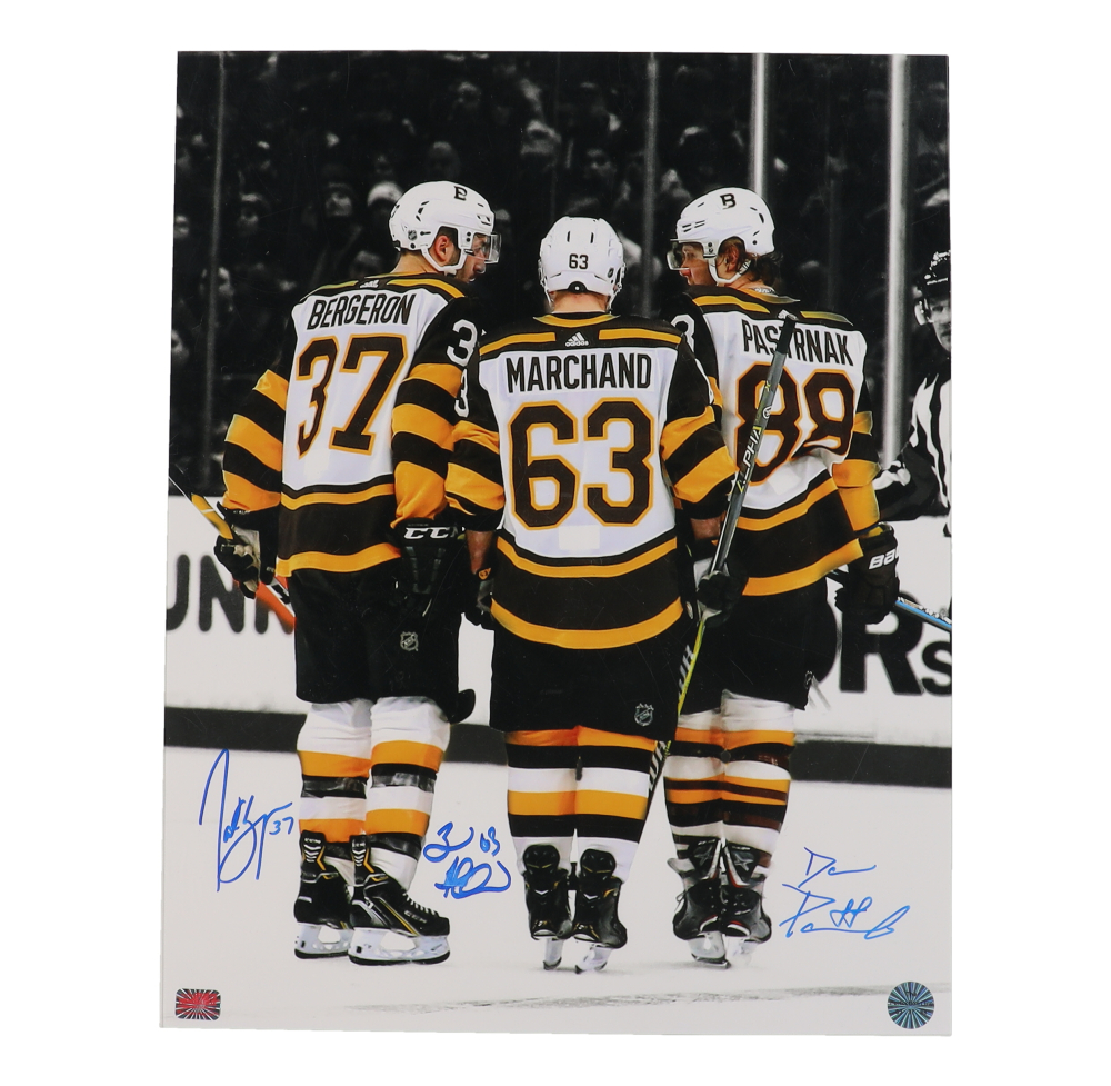 David Pastrnak, Patrice Bergeron & Brad Marchand Signed Bruins 16x20 ...