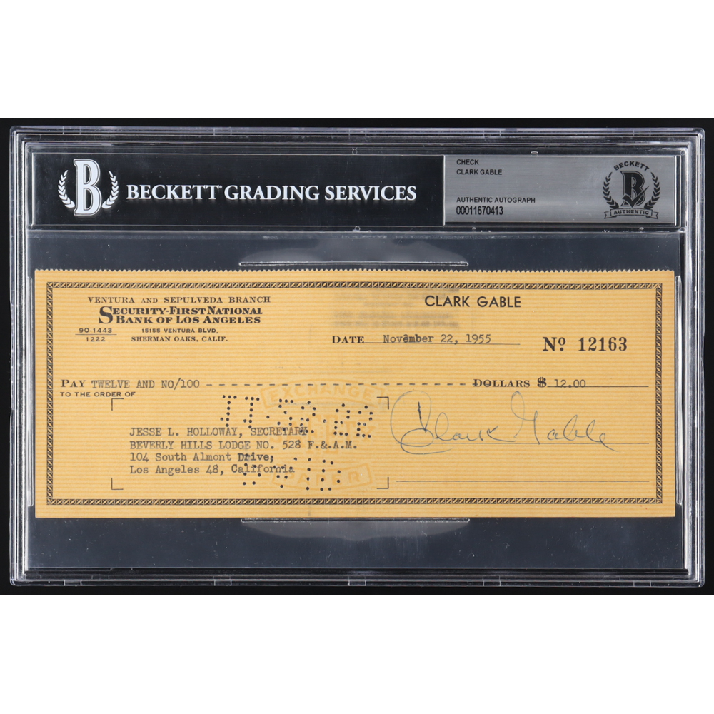 Clark Gable Signed 1955 Personal Bank Check (BAS) | Pristine Auction