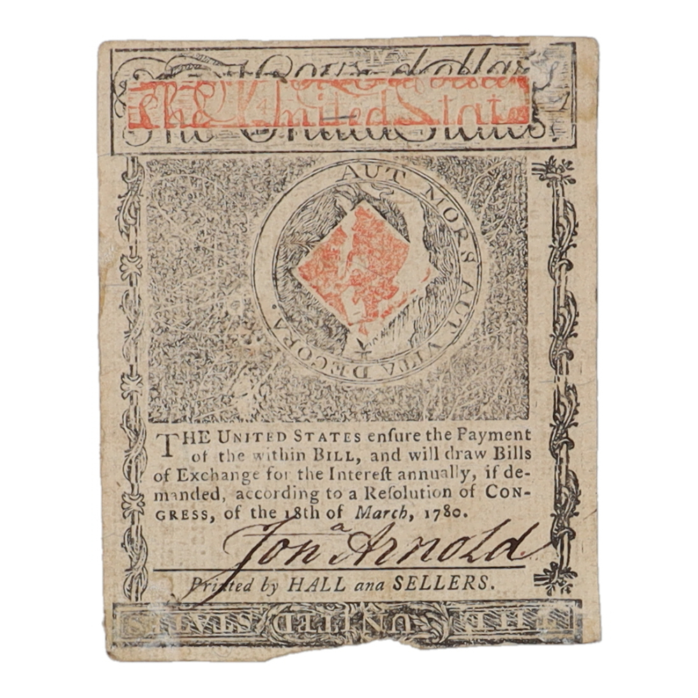 1780 Rhode Island Colonial Currency $4 Four Dollars Bank Note ...