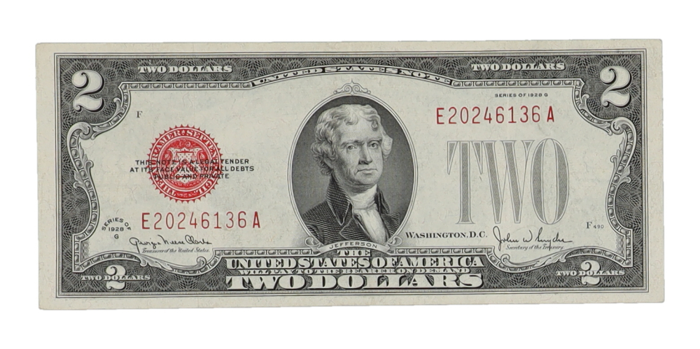 1928-G United States Legal Tender $2 Two Dollar Bank Note | Pristine ...