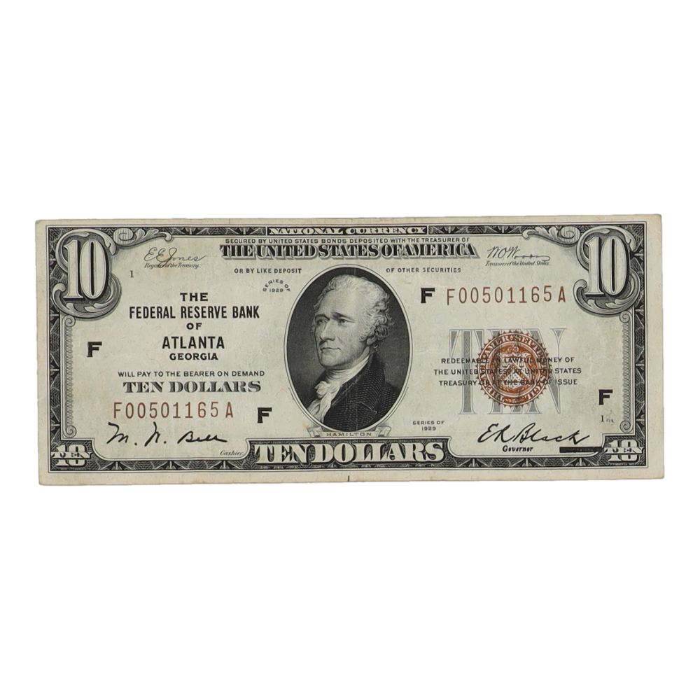 1929 Atlanta, Georgia Federal Reserve Bank U.S. National Currency $10 ...