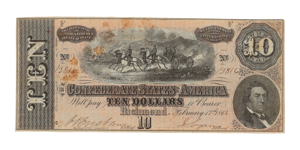 1864 Confederate States of America $10 Ten Dollar Bank Note | Pristine ...