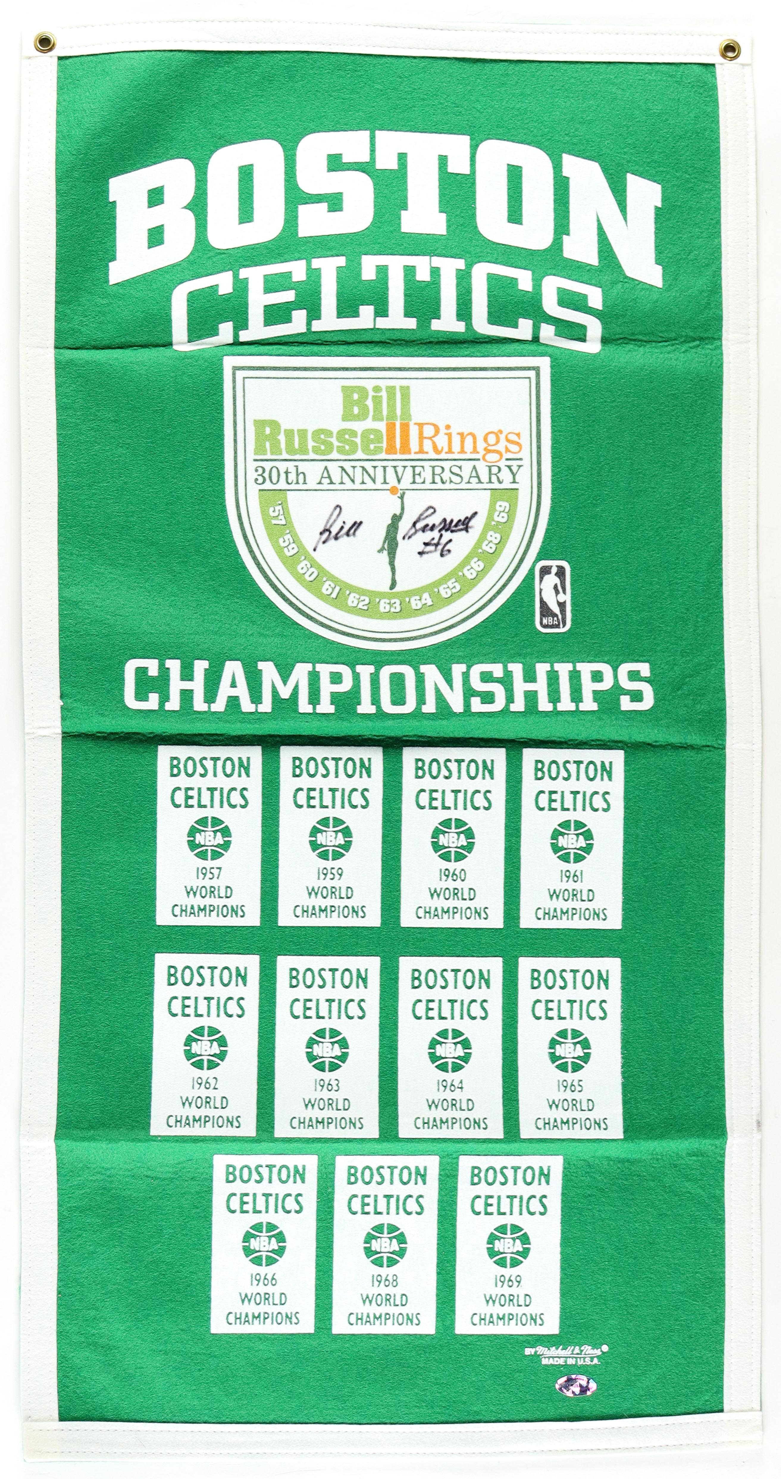 Bill Russell Signed Celtics Mitchell & Ness Championship Banner ...