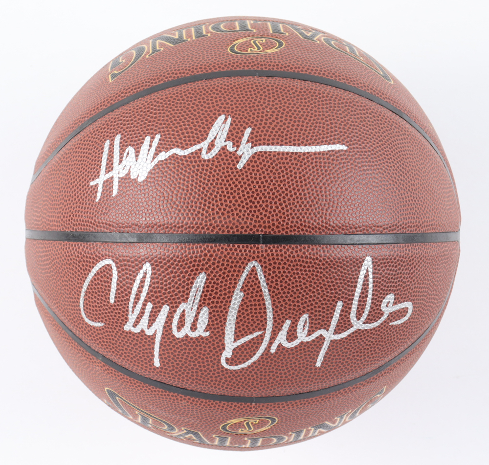 Hakeem Olajuwon & Clyde Drexler Signed NBA Basketball (JSA & Schwartz ...