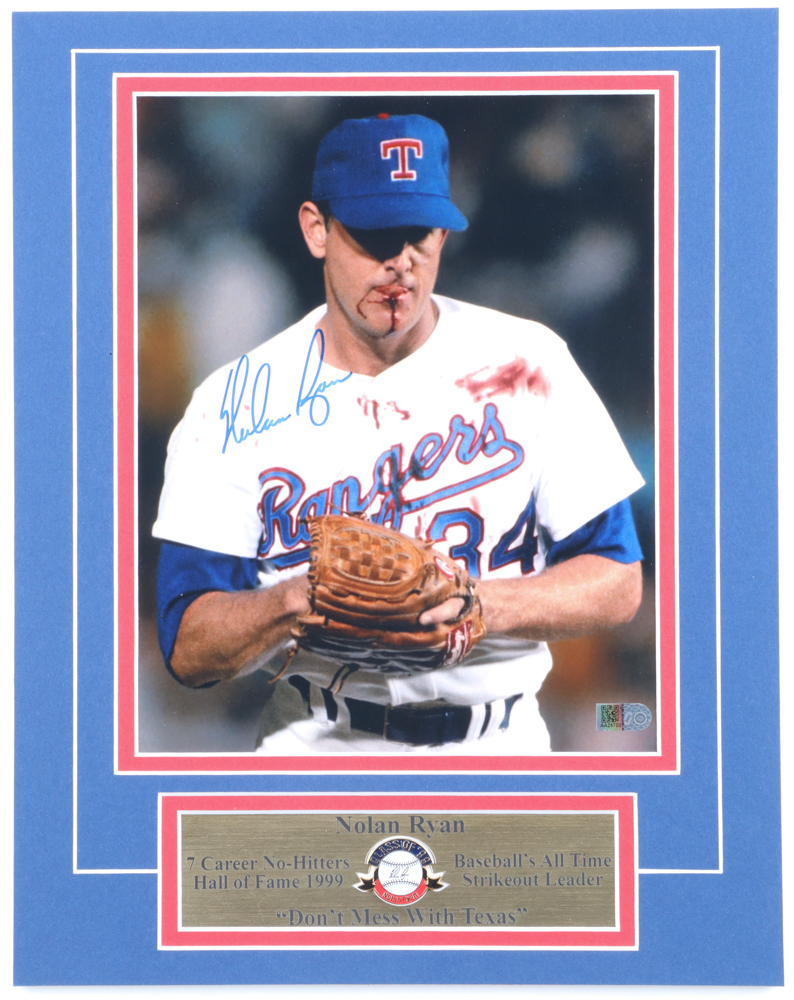 Nolan Ryan Signed Rangers Custom Matted Photo Display With Hall Of Fame ...