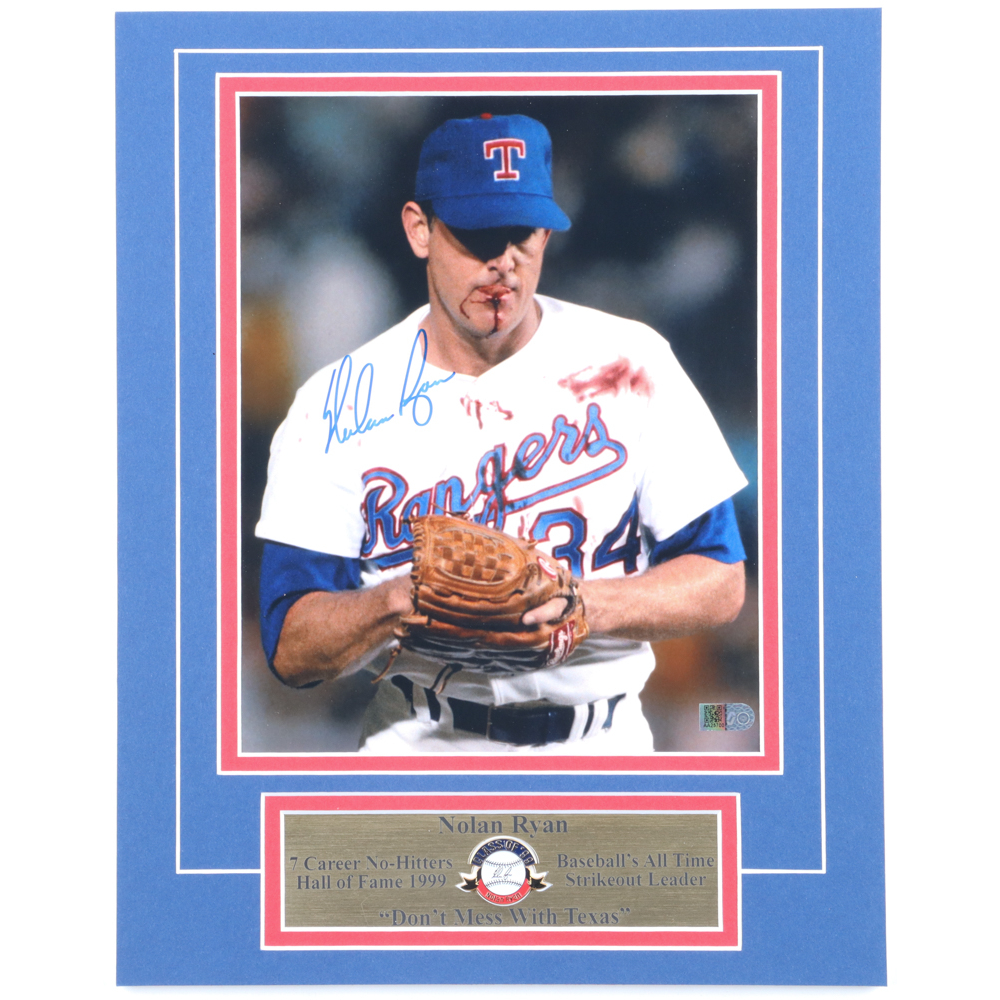 Nolan Ryan Signed Rangers Custom Matted Photo Display With Hall Of Fame ...