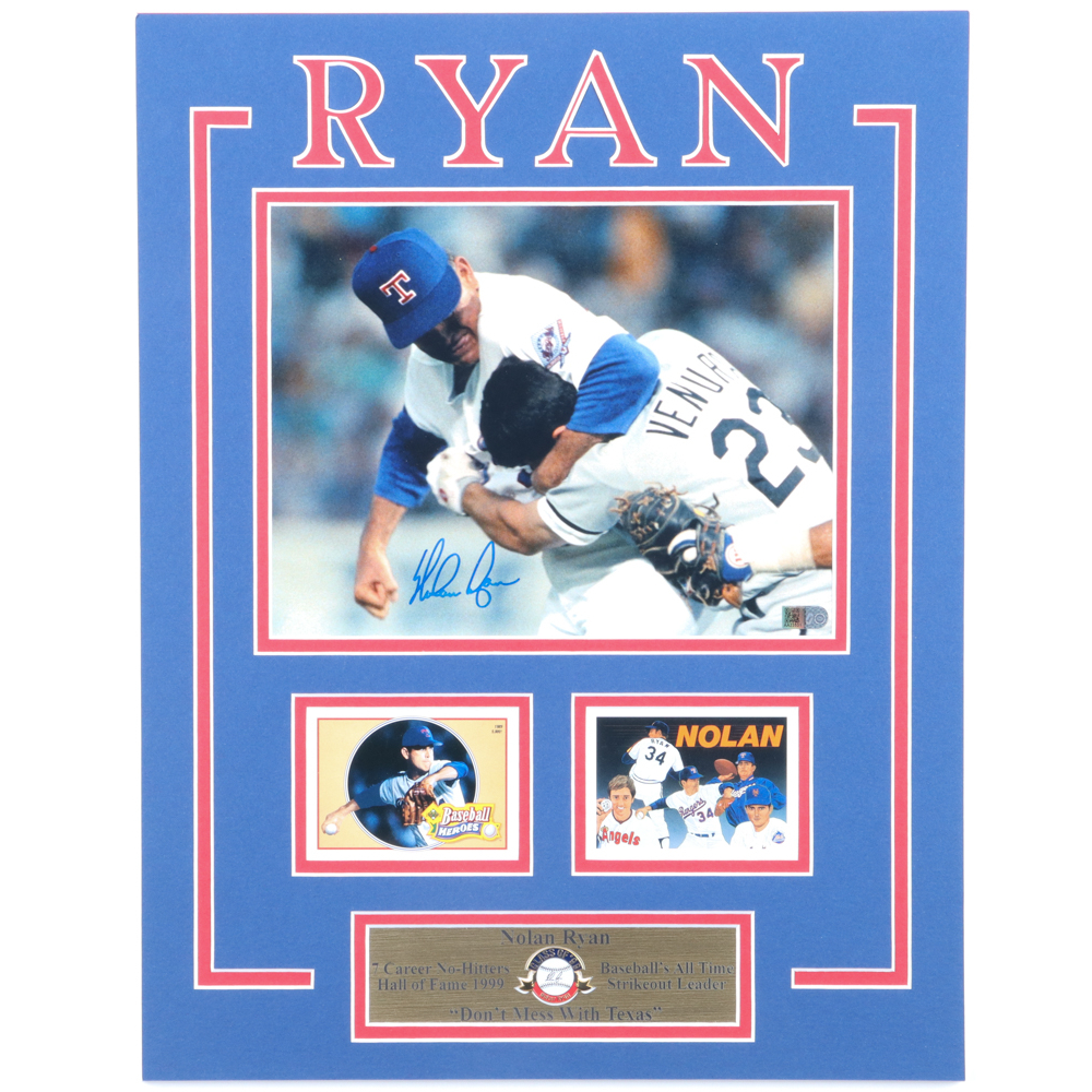 Nolan Ryan Signed Rangers Custom Matted Photo Display With Hall Of Fame ...
