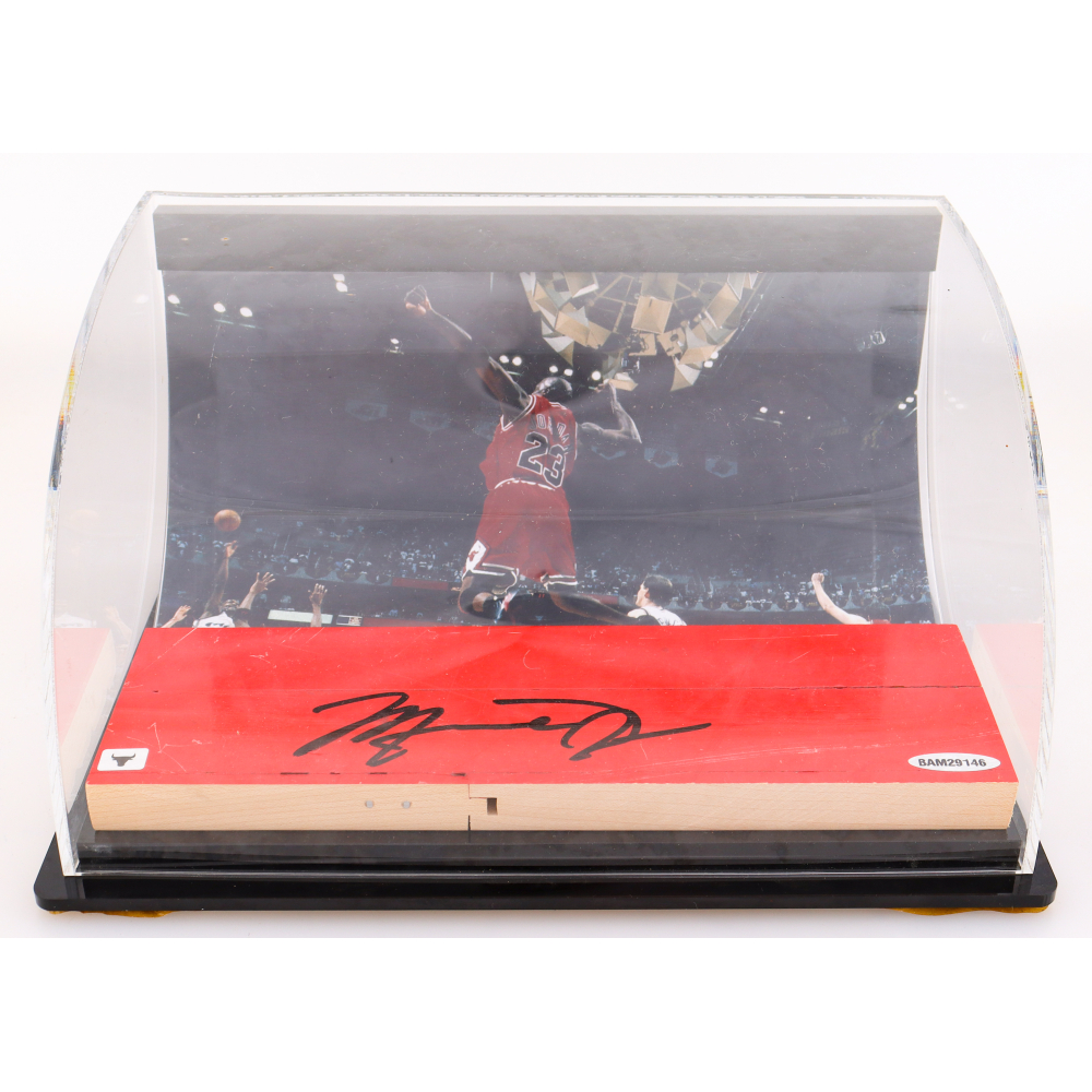 Michael Jordan Signed Bulls Game-Used Floor Piece with Display Case ...