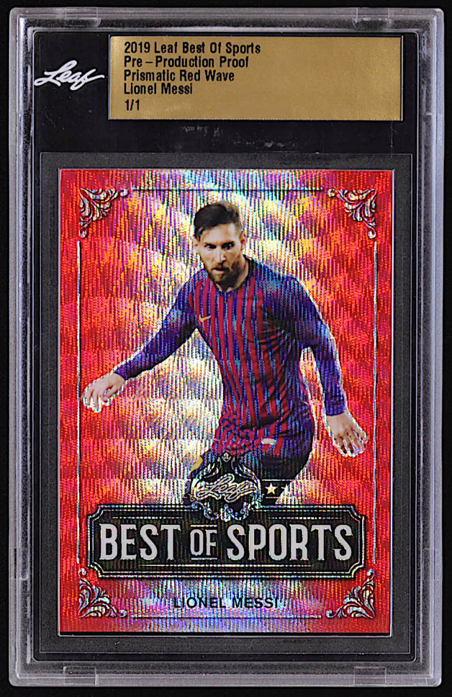 Lionel Messi 2019 Leaf Best of Sports Prismatic Red Wave Pre-Production ...