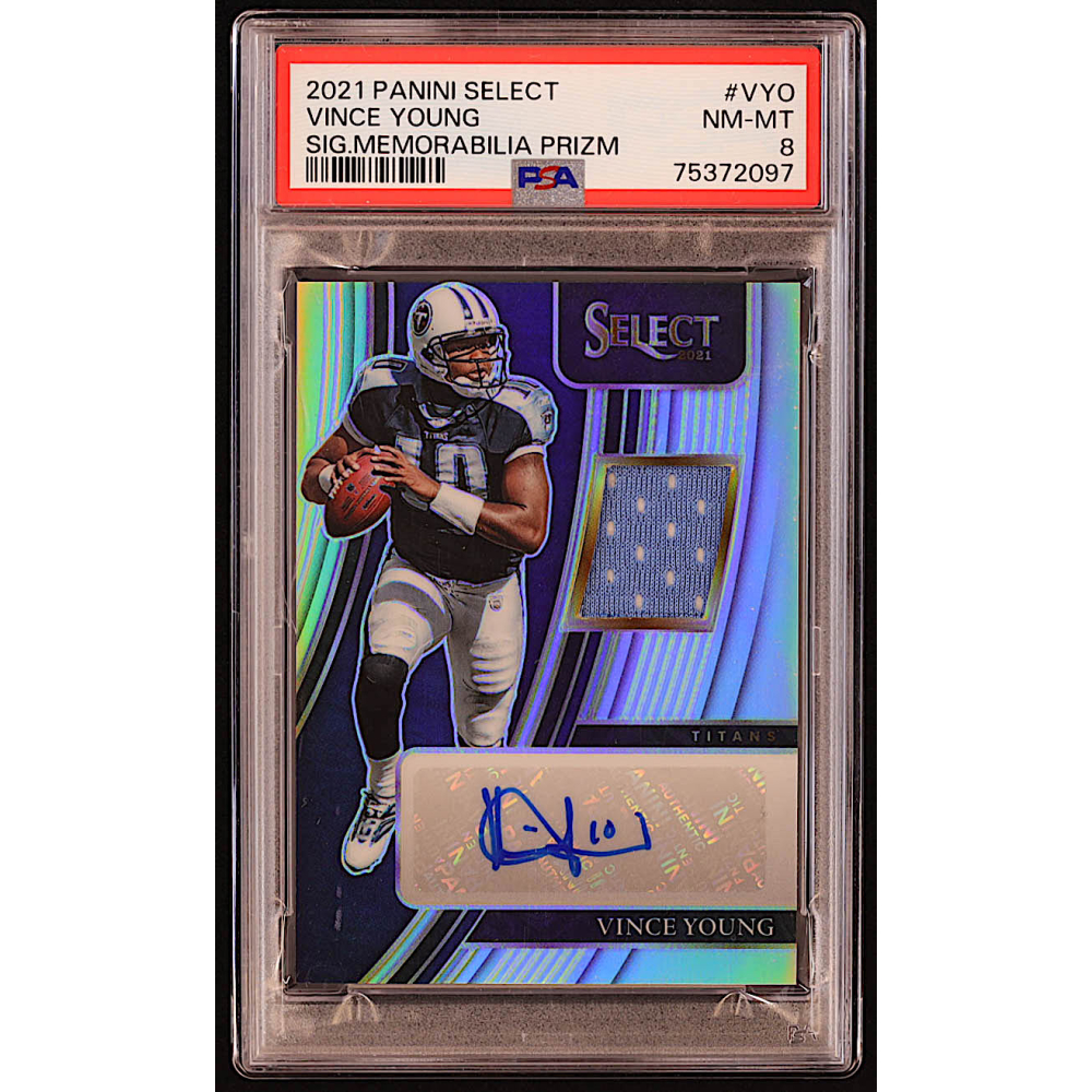 Vince Young 2021 Select Signature Memorabilia Prizm #4 #3/99 (PSA 8) | Pristine Auction