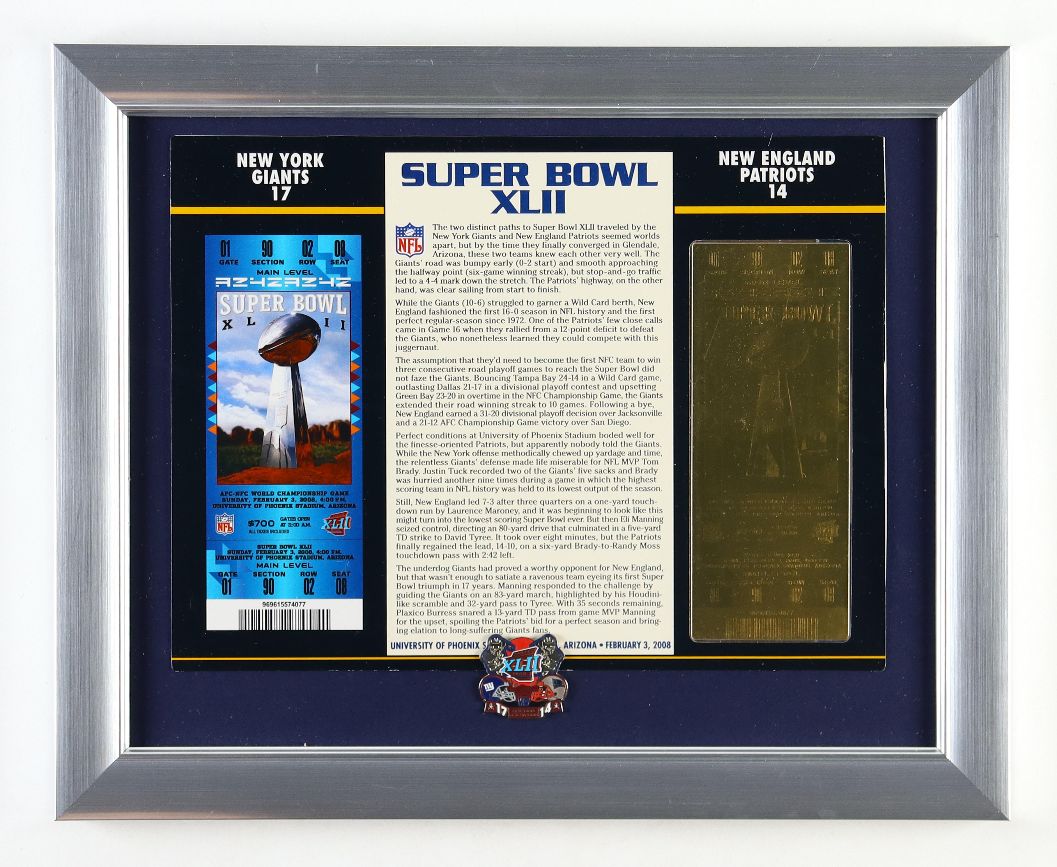 Super Bowl XLII Champions Custom Framed Ticket Display with Gold XLII ...