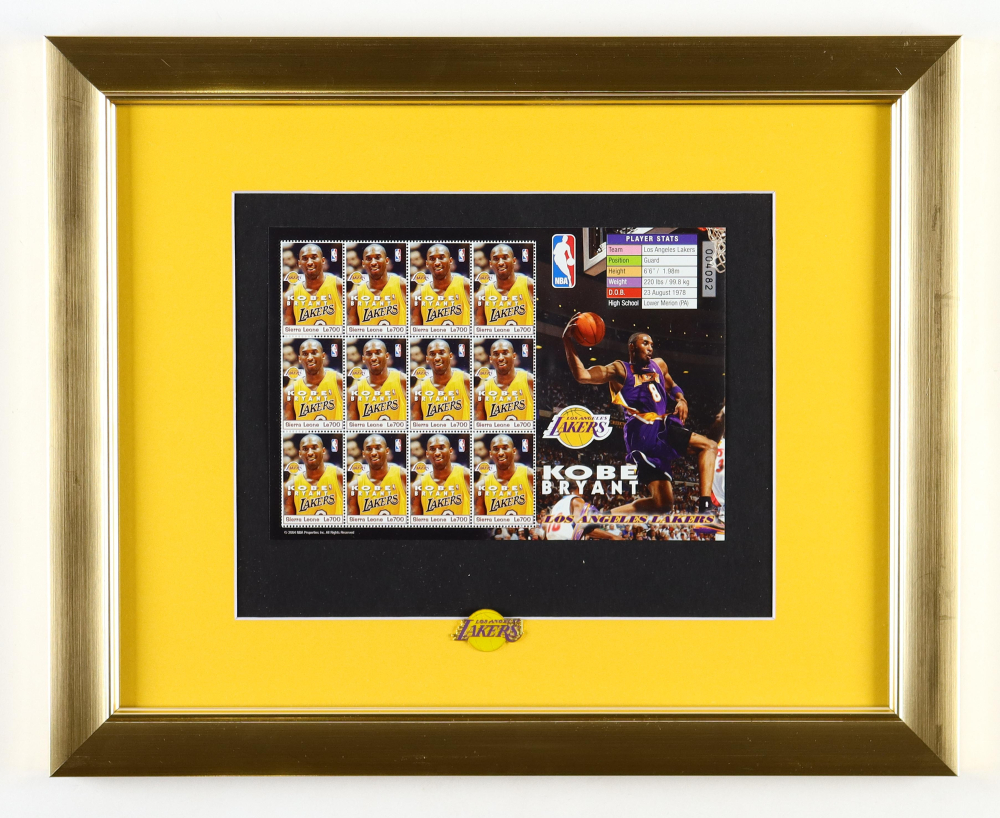 Kobe Bryant Custom Framed 2004 Uncut Postage Stamp Sheet with Vintage ...