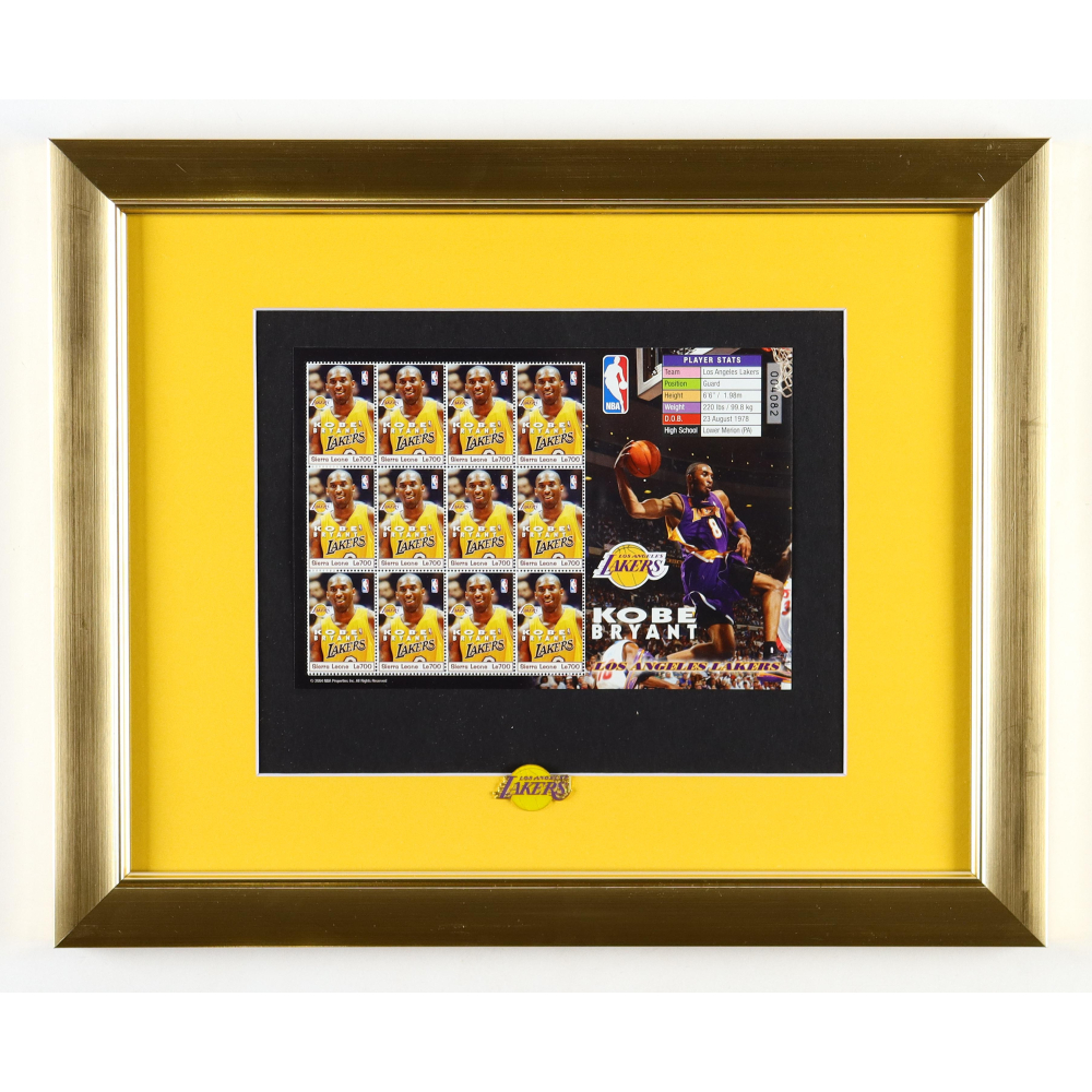 Kobe Bryant Custom Framed 2004 Uncut Postage Stamp Sheet with Vintage ...