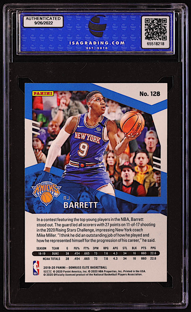 RJ Barrett 2019-20 Elite Red #128 RC (ISA 10) | Pristine Auction