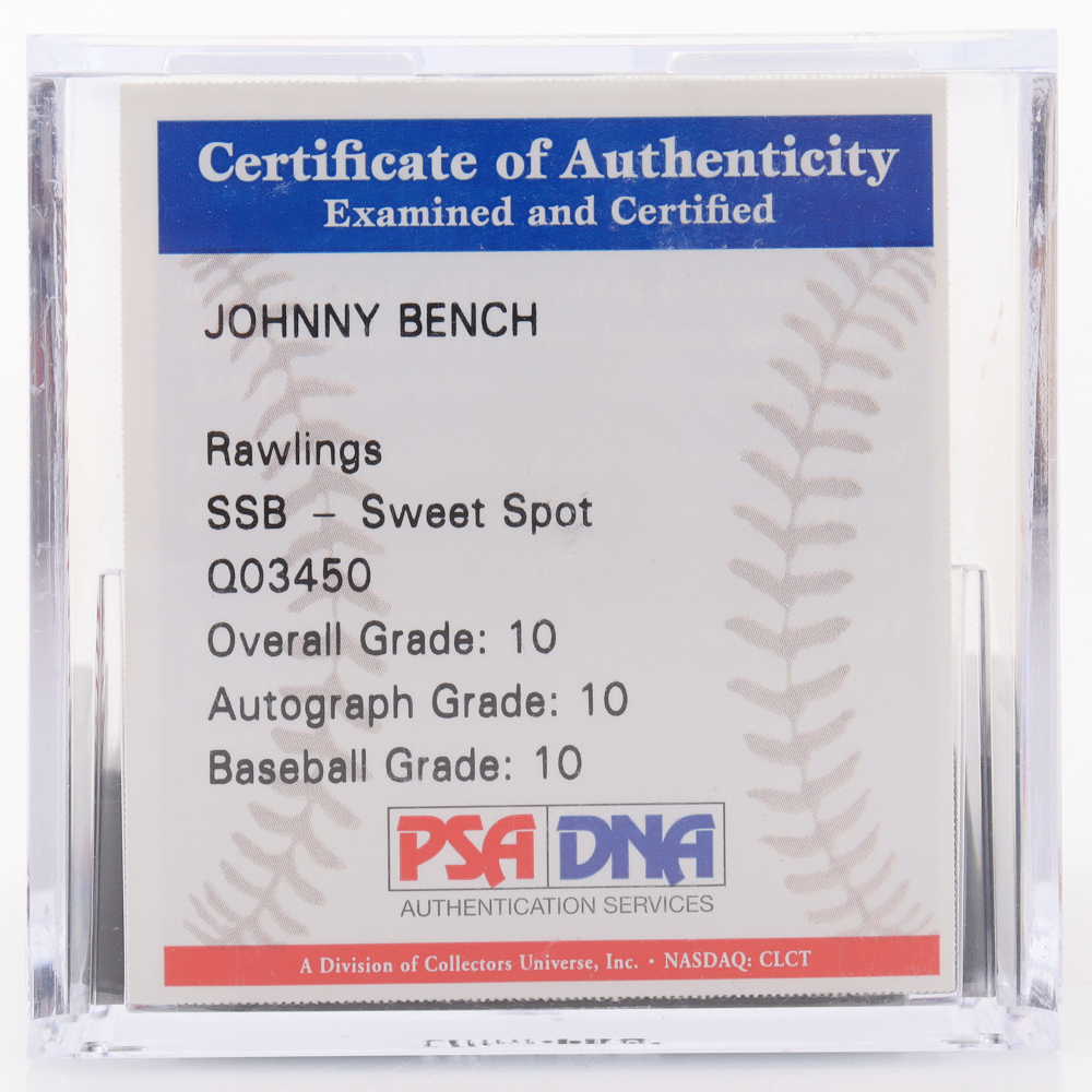 Johnny Bench Signed OML Baseball With Display Case (PSA - Graded 10 ...