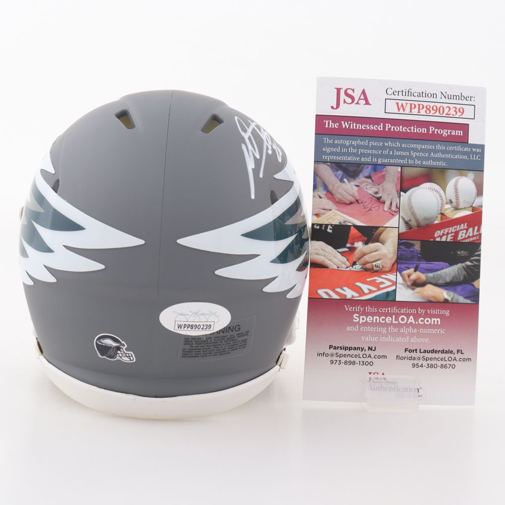 Miles Sanders Signed Eagles AMP Alternate Speed Mini Helmet (JSA ...
