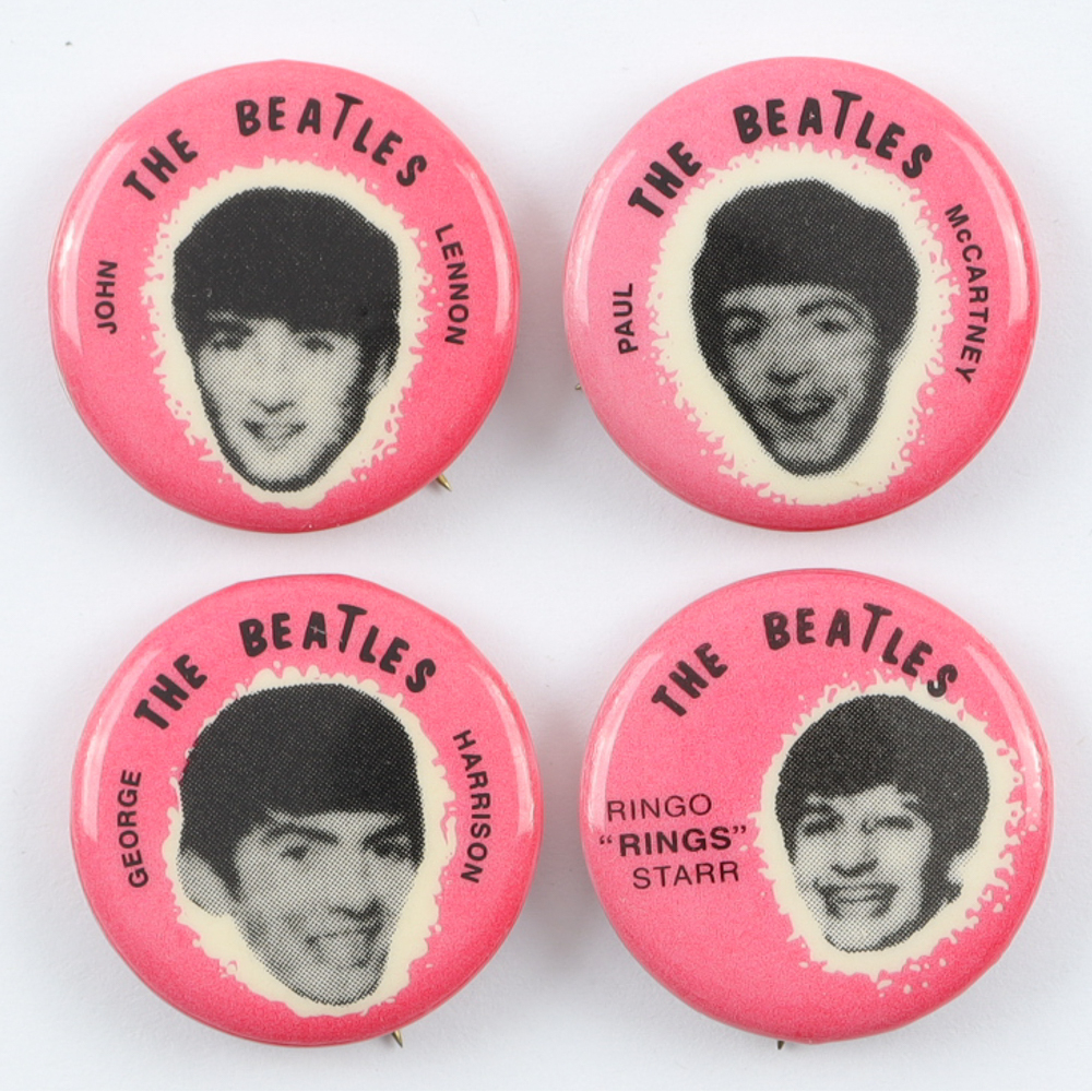 "The Beatles" Set of (4) 1964 Vintage Button Pins | Pristine Auction