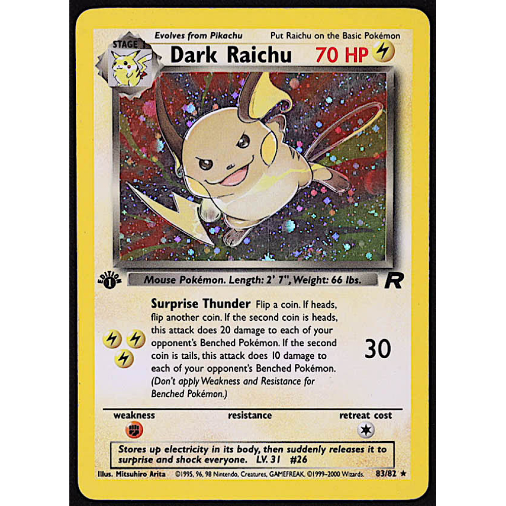 Dark Raichu 2000 Pokemon Team Rocket 1st Edition #83 Holo | Pristine ...