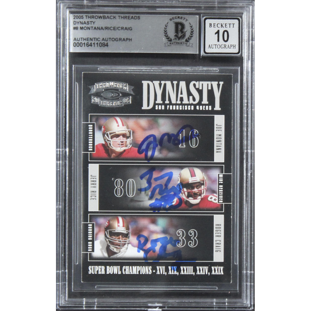 Joe Montana, Jerry Rice & Roger Craig Signed 2005 Throwback Threads ...