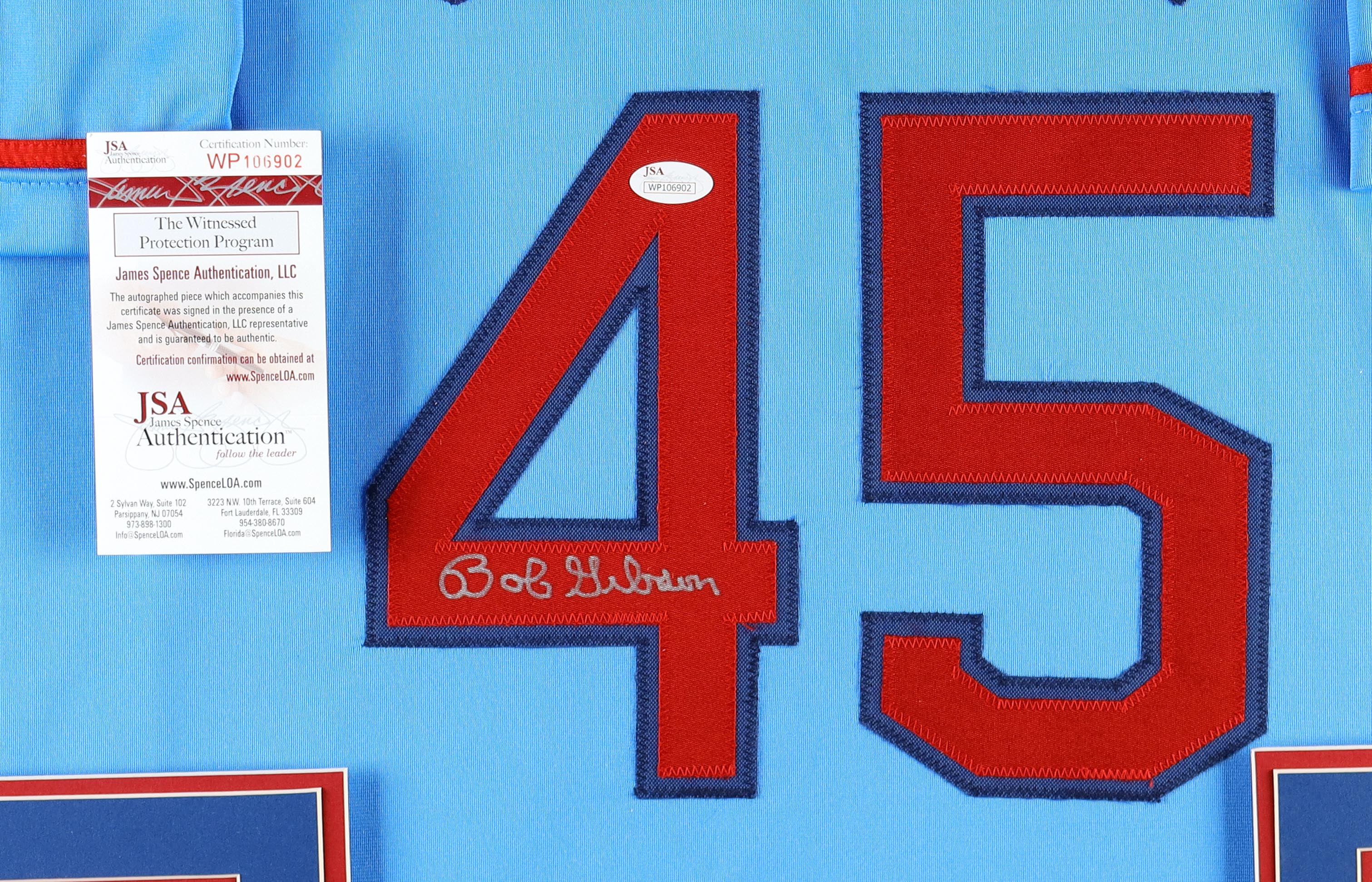 Bob Gibson Signed Custom Framed Jersey Display With 1964 & 1967 ...