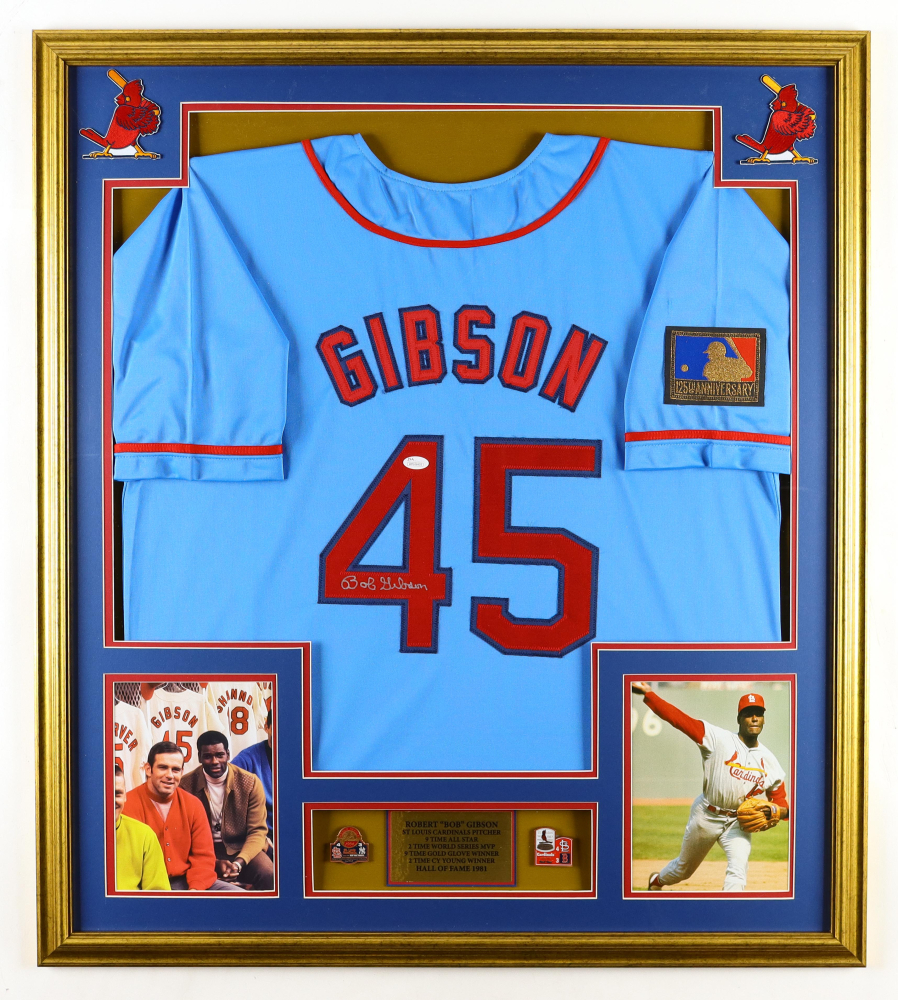 Bob Gibson Signed Custom Framed Jersey Display With 1964 & 1967 ...