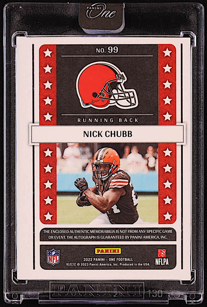 Nick Chubb 2022 Panini One Blue #99 Jersey Autograph 27/35 | Pristine ...