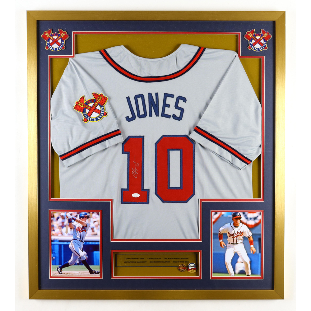 Chipper Jones Signed Custom Framed Jersey Display With (2) Official ...